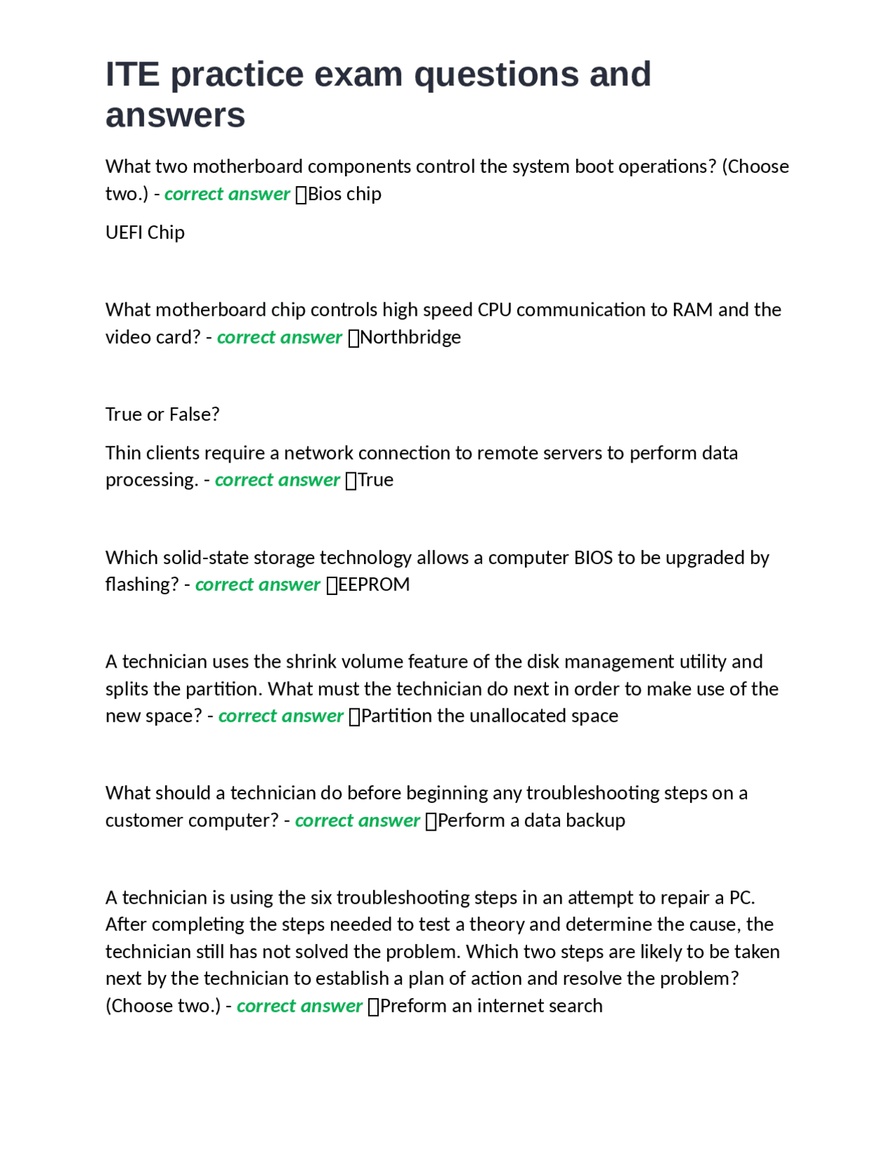 ITE Practice Exam: Computer Hardware & Networking Fundamentals ...