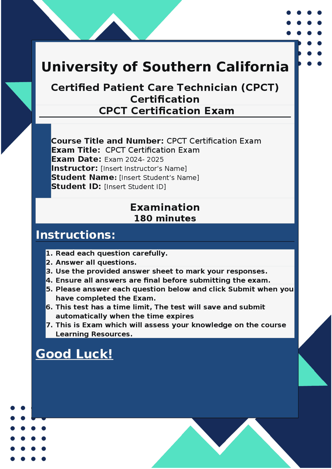 Certified Patient Care Technician CPCT Certification Exam Review ...