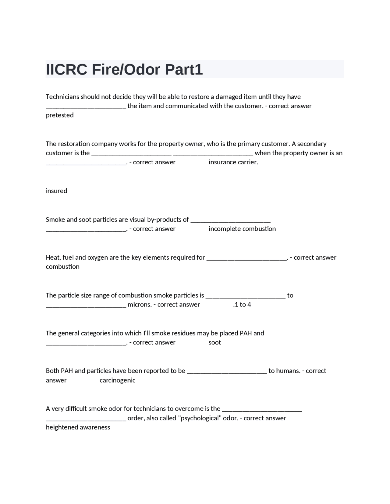 IICRC Fire Real Exam Questions Well Detailed. | Exams Nursing | Docsity