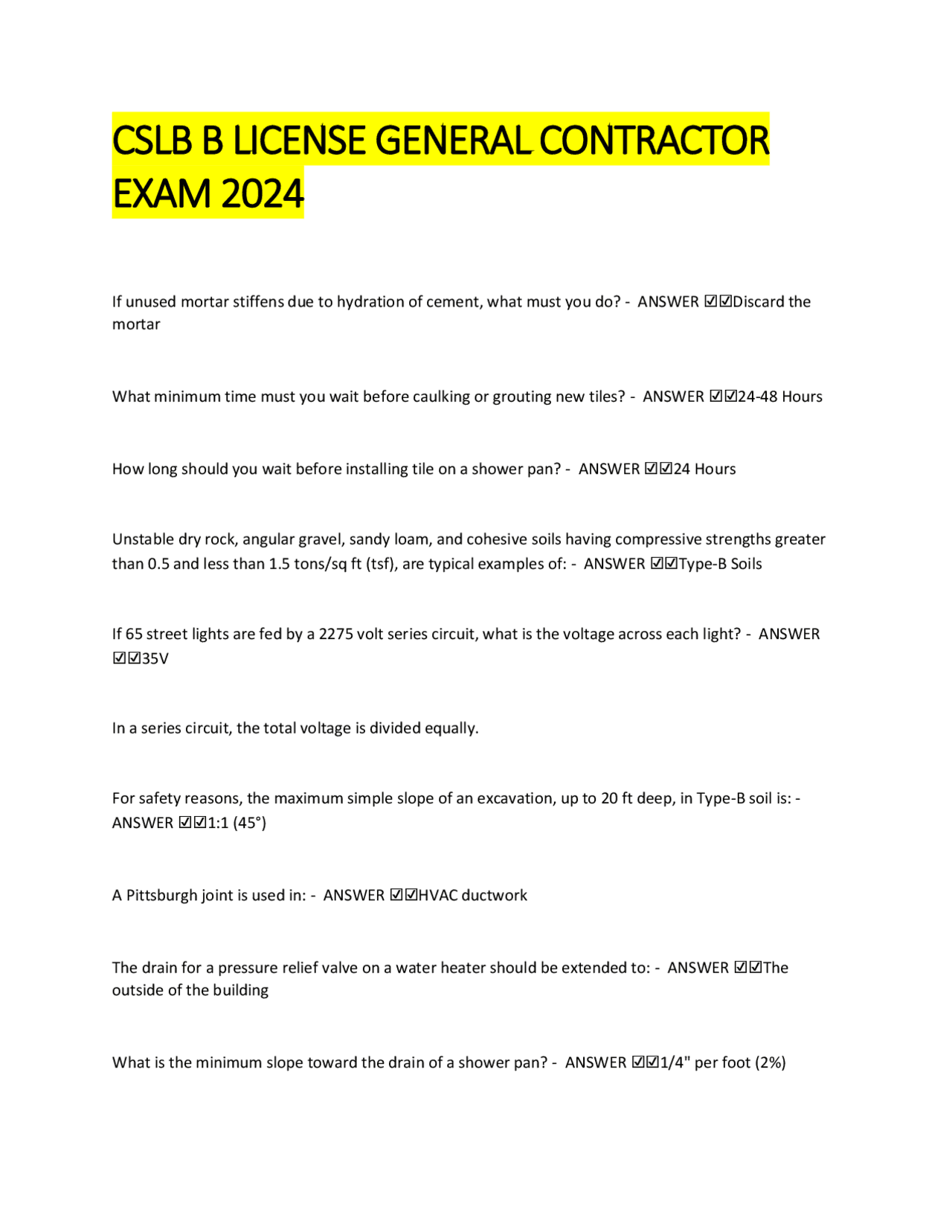 CSLB B License General Contractor Exam 2024: Practice Questions and ...