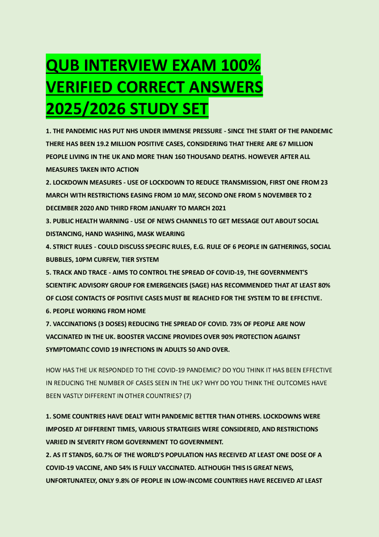 QUB INTERVIEW EXAM 100% VERIFIED CORRECT ANSWERS 2025/2026 STUDY SET ...
