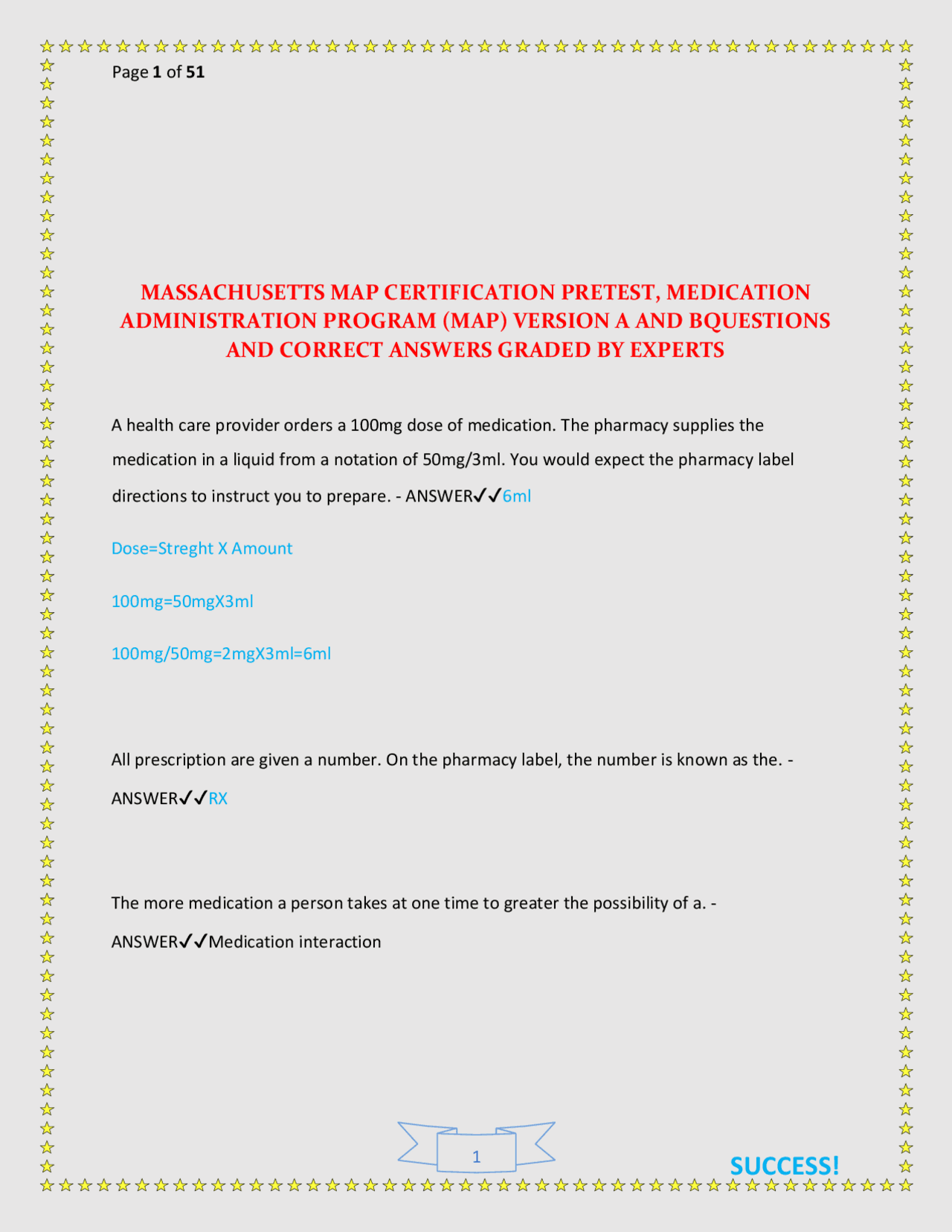 MASSACHUSETTS MAP CERTIFICATION PRETEST, MEDICATION ADMINISTRATION ...