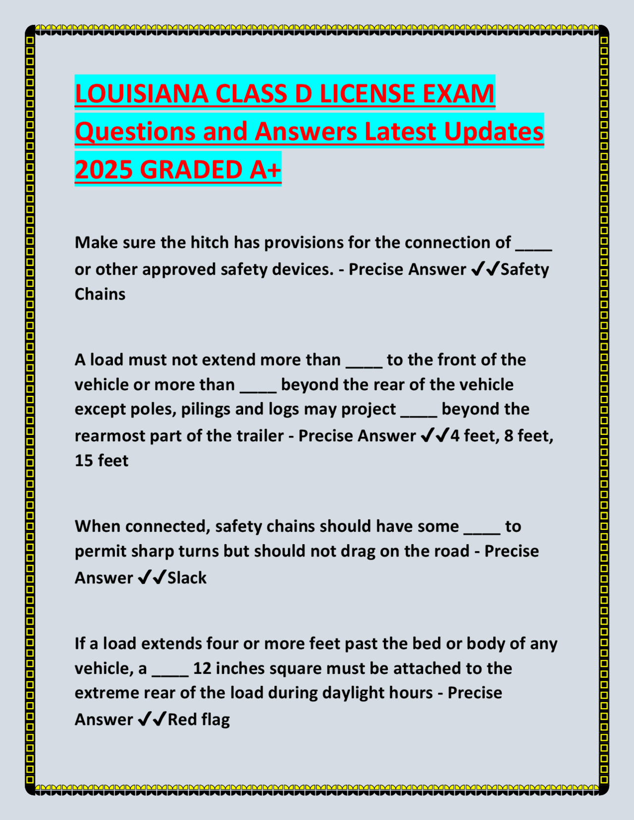 LOUISIANA CLASS D LICENSE EXAM Questions and Answers Latest Updates ...