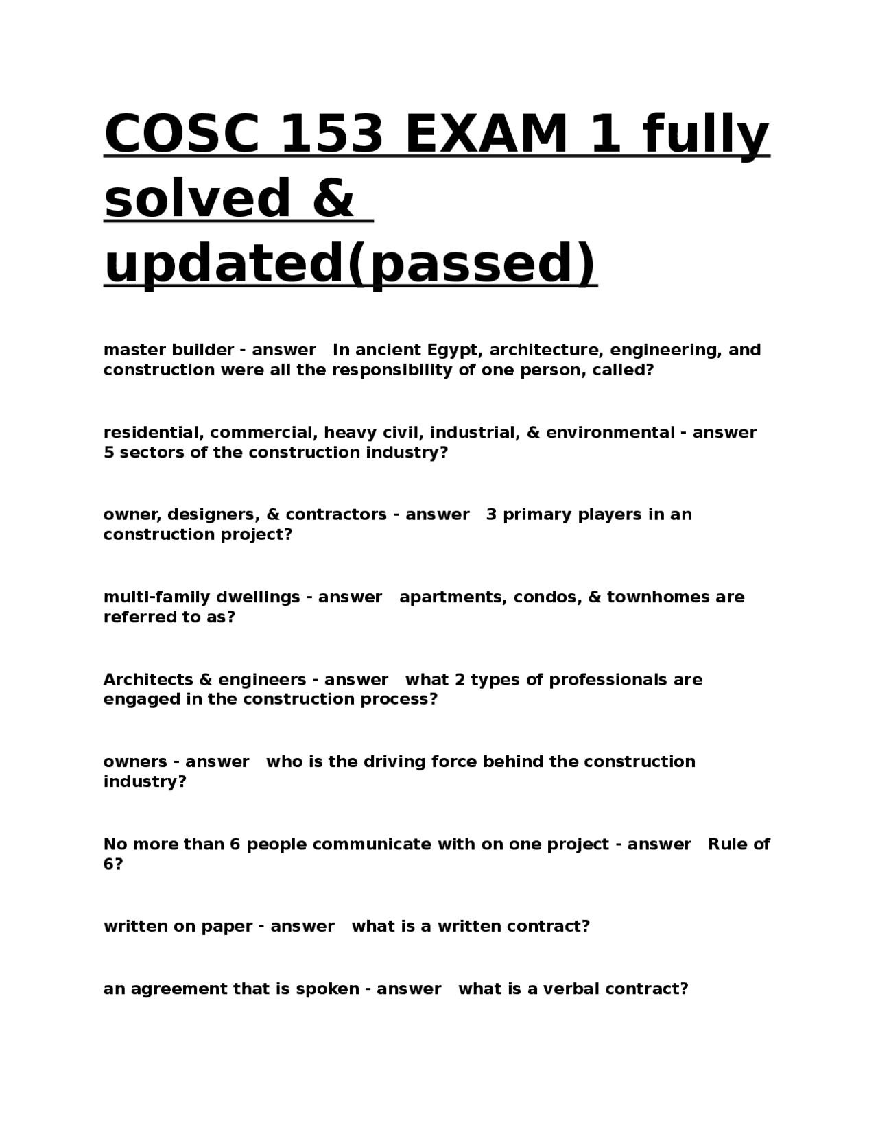 Construction Management Exam Questions and Answers | Exams Biology ...