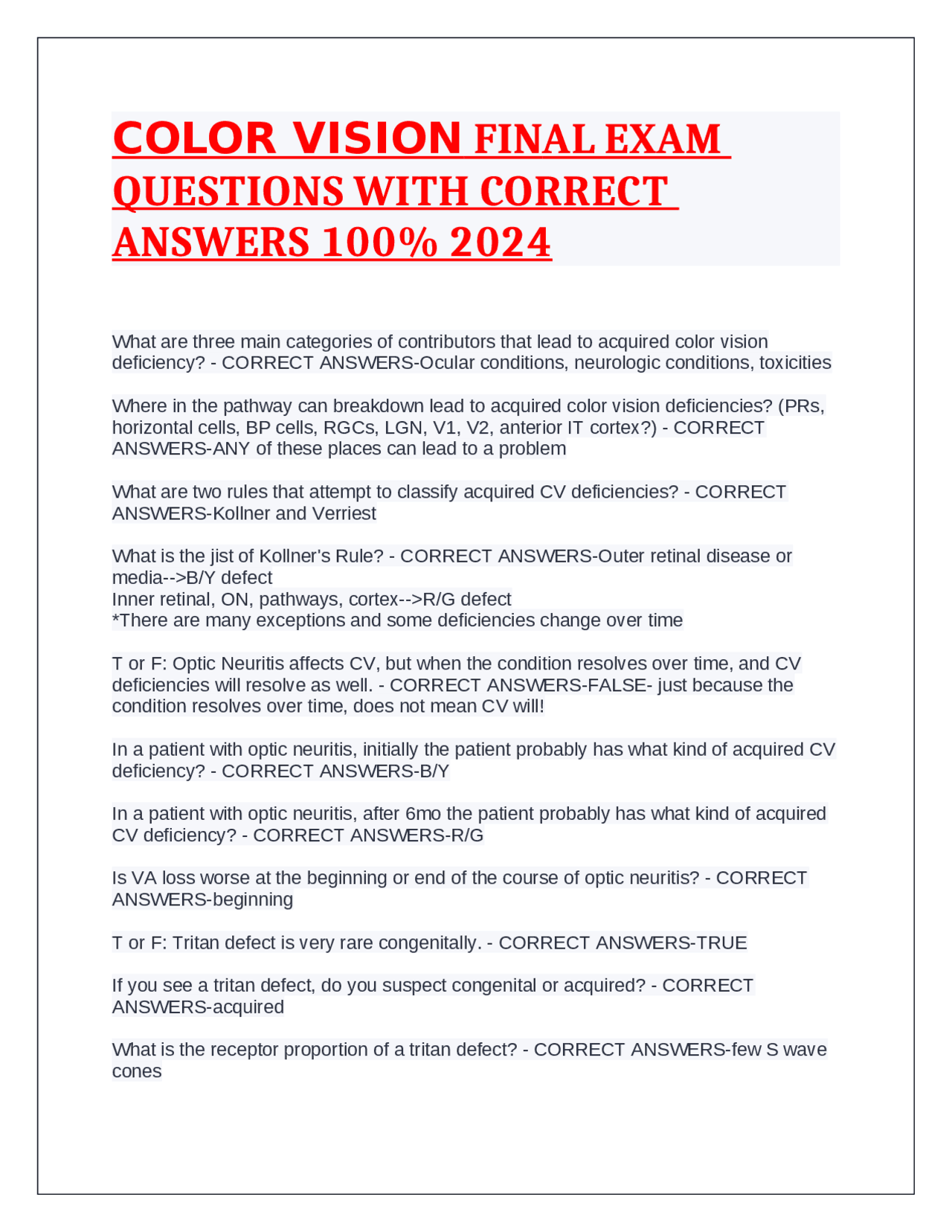 Color Vision: Final Exam Questions and Answers | Exams Advanced ...