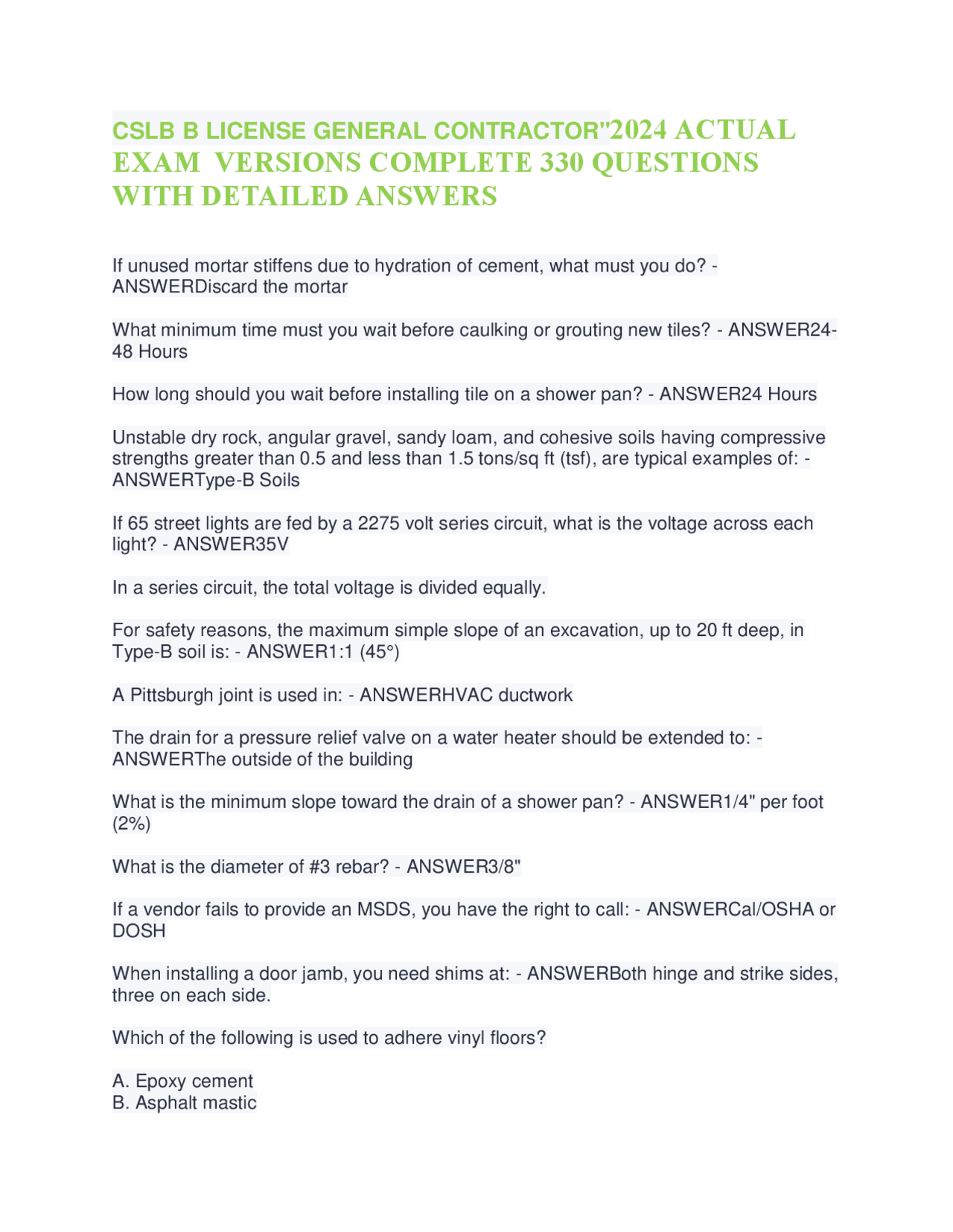 CSLB B License General Contractor Exam Questions and Answers | Exams ...