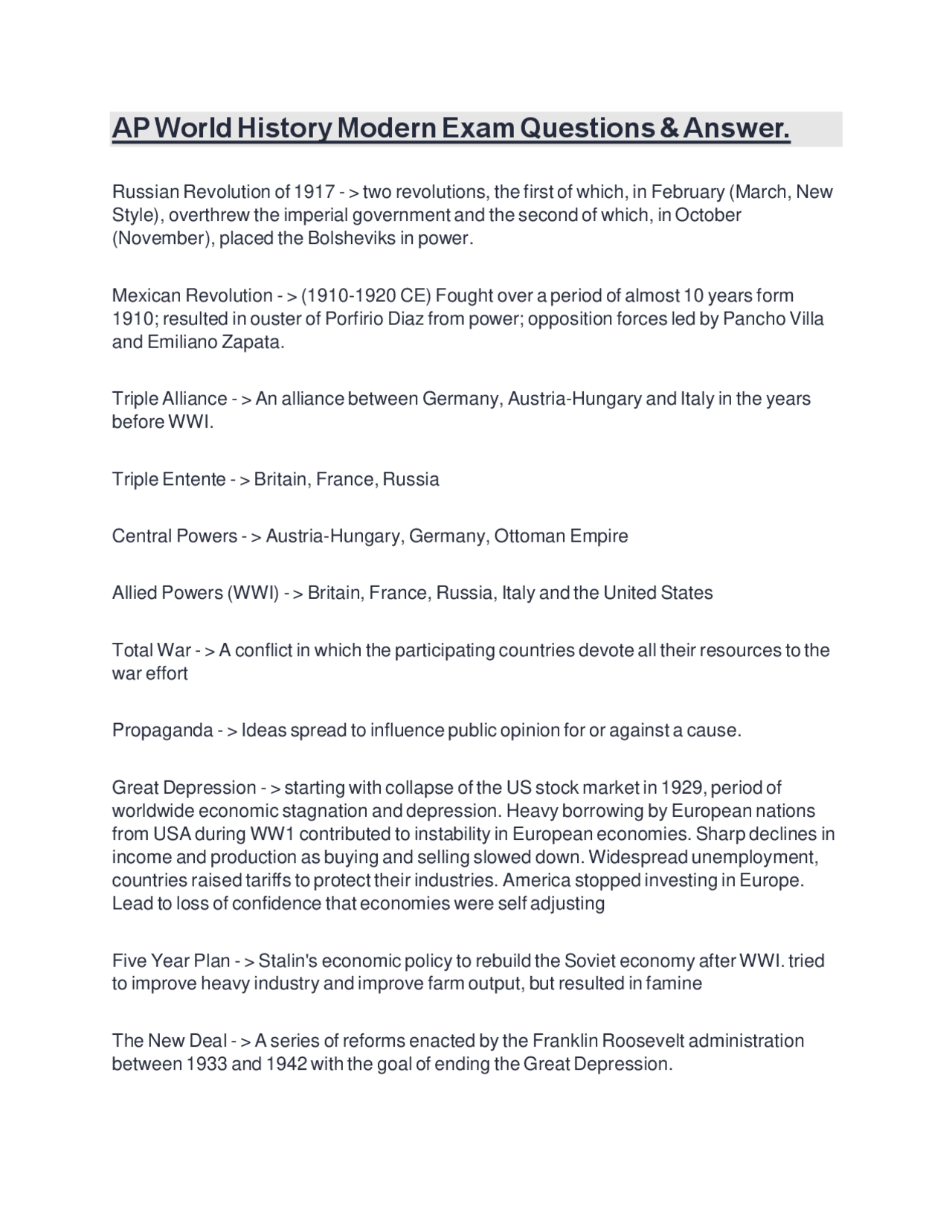 AP World History Modern Exam Questions & Answer. | Exams Modern History ...