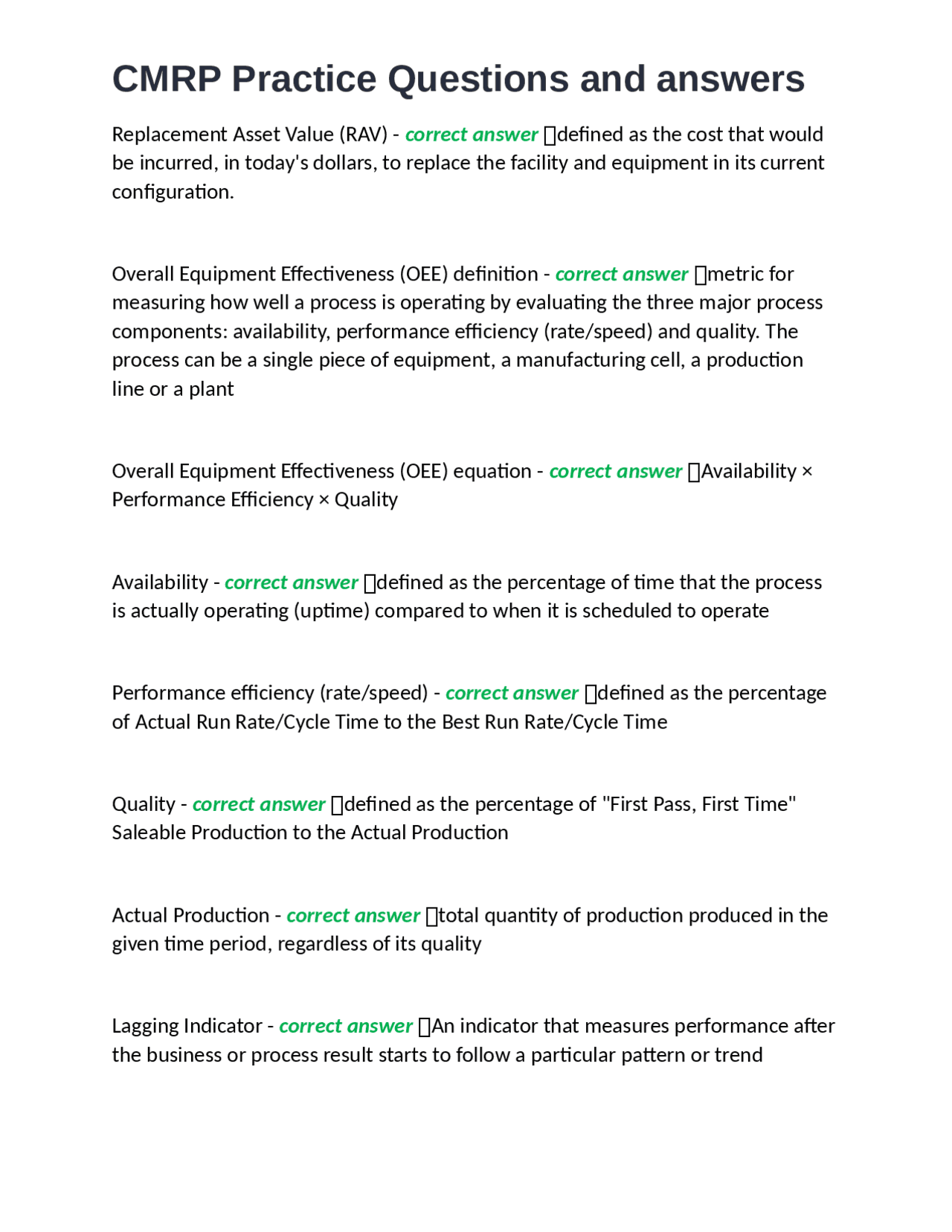 CMRP Practice Questions: Key Concepts & Metrics in Maintenance ...
