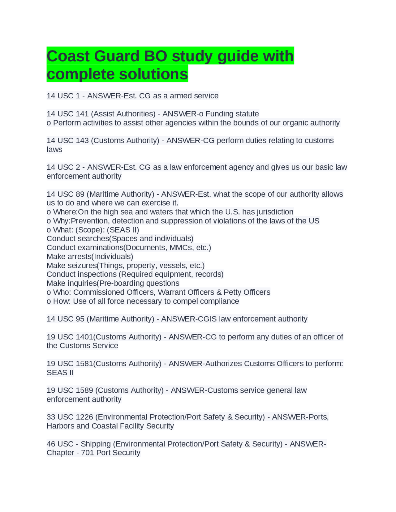 Coast Guard BO Study Guide: Understanding Maritime Law and Enforcement ...