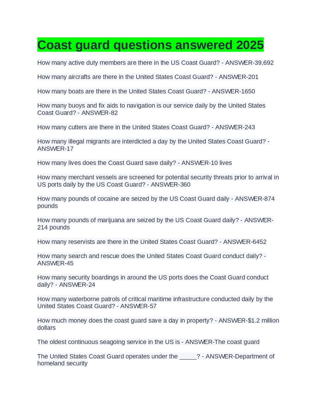 US Coast Guard: Questions and Answers | Exams Securities Regulation ...