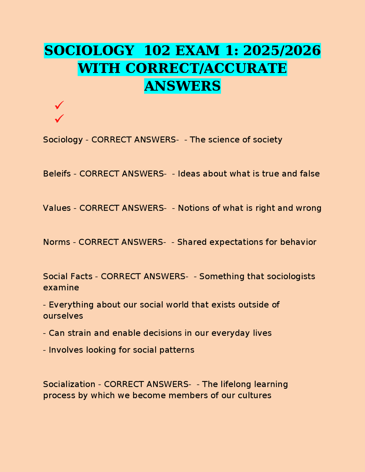 Sociology 102 Exam 1: 2025/2026 - Study Guide with Answers | Exams ...