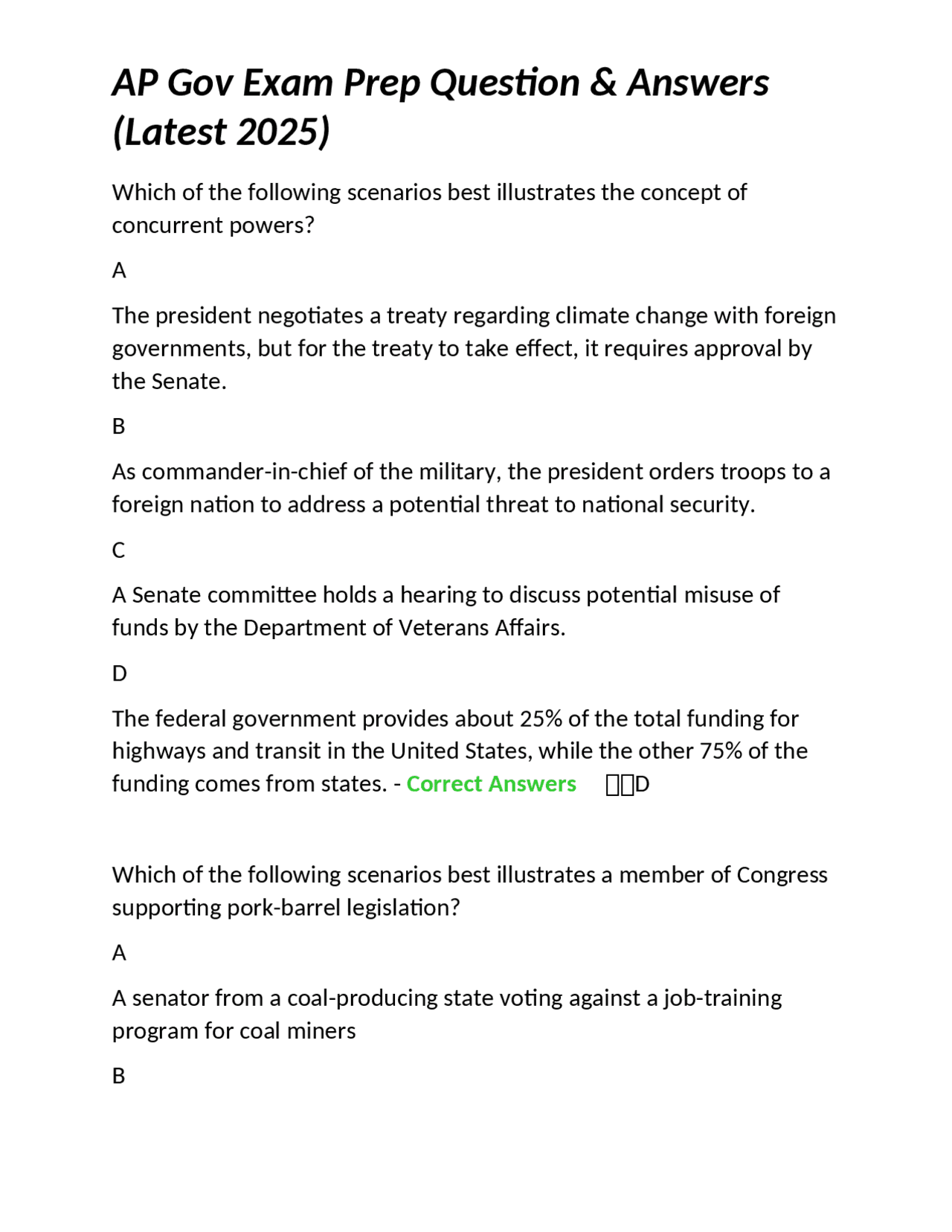 AP Gov Exam Prep Question & Answers (Latest 2025) | Exams Nursing | Docsity