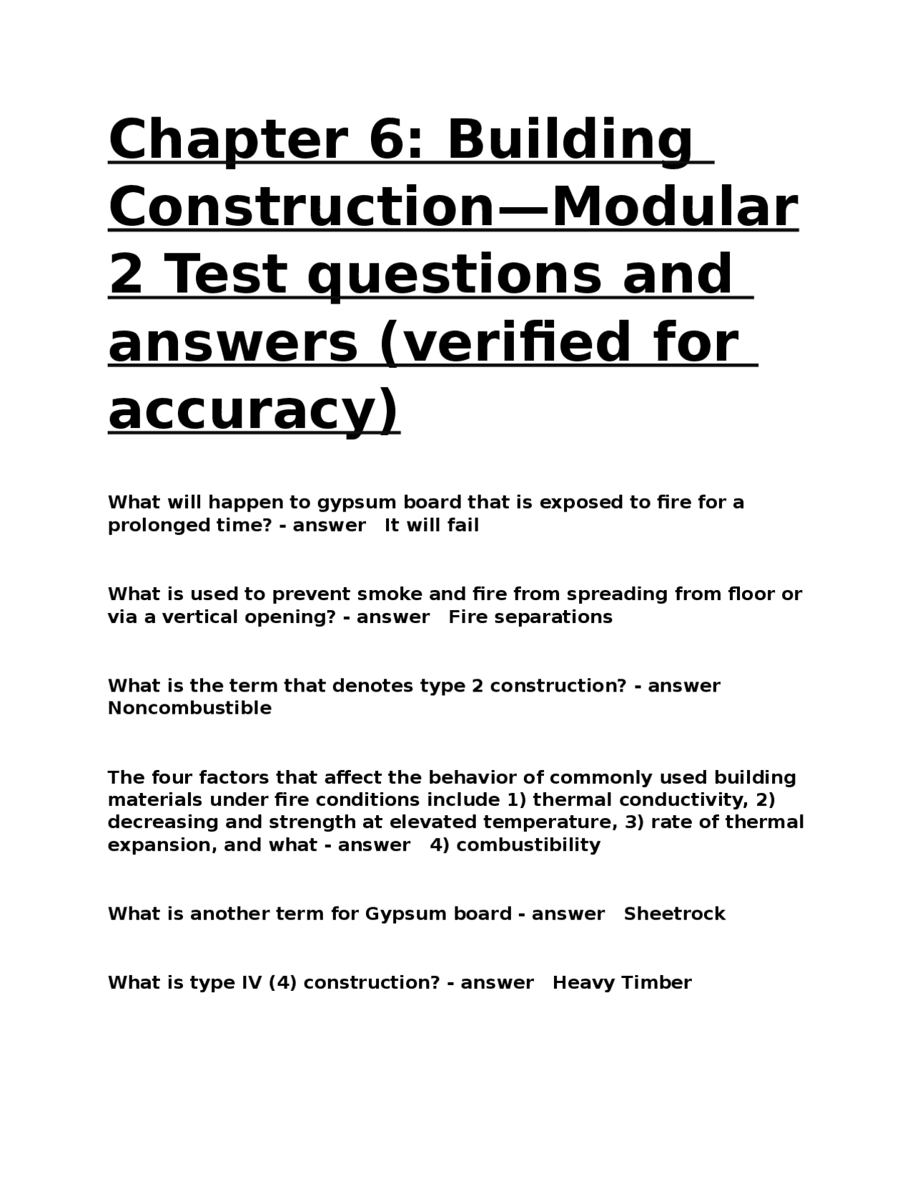 Chapter 6 Building Construction—Modular 2 Test questions and answers ...