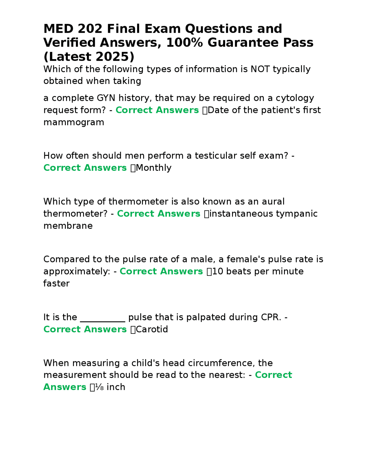 MED 202 Final Exam Questions and Verified Answers, 100% Guarantee Pass ...