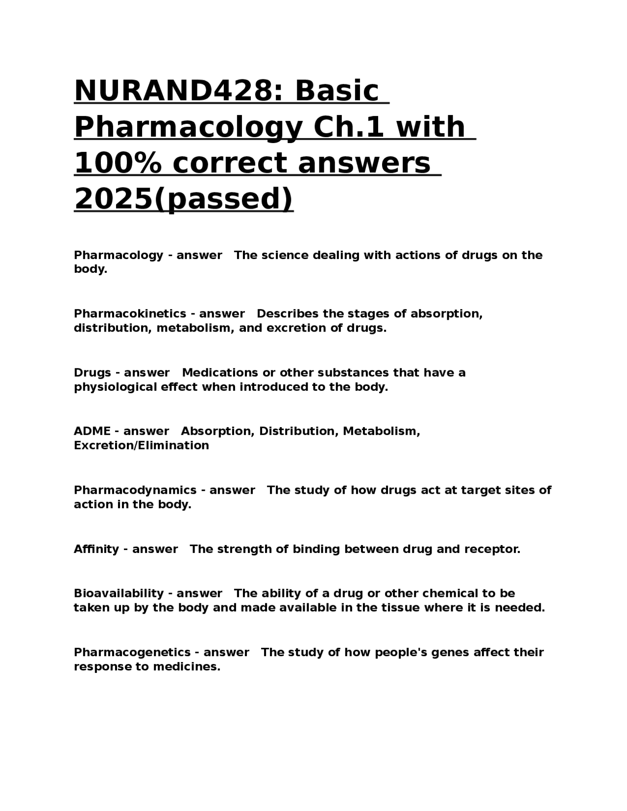 Pharmacology Basics: Key Concepts and Processes | Exams Biology | Docsity