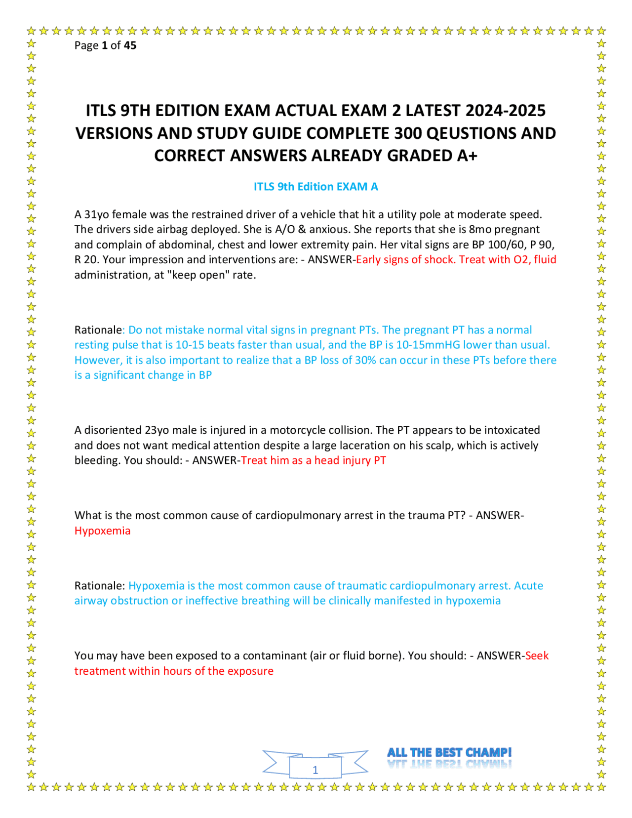 ITLS 9TH EDITION EXAM ACTUAL EXAM 2 LATEST 2024-2025 VERSIONS AND STUDY ...