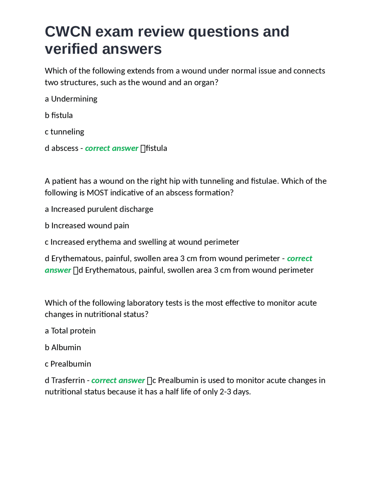 CWCN Exam Review Questions and Verified Answers: Wound Care Essentials ...