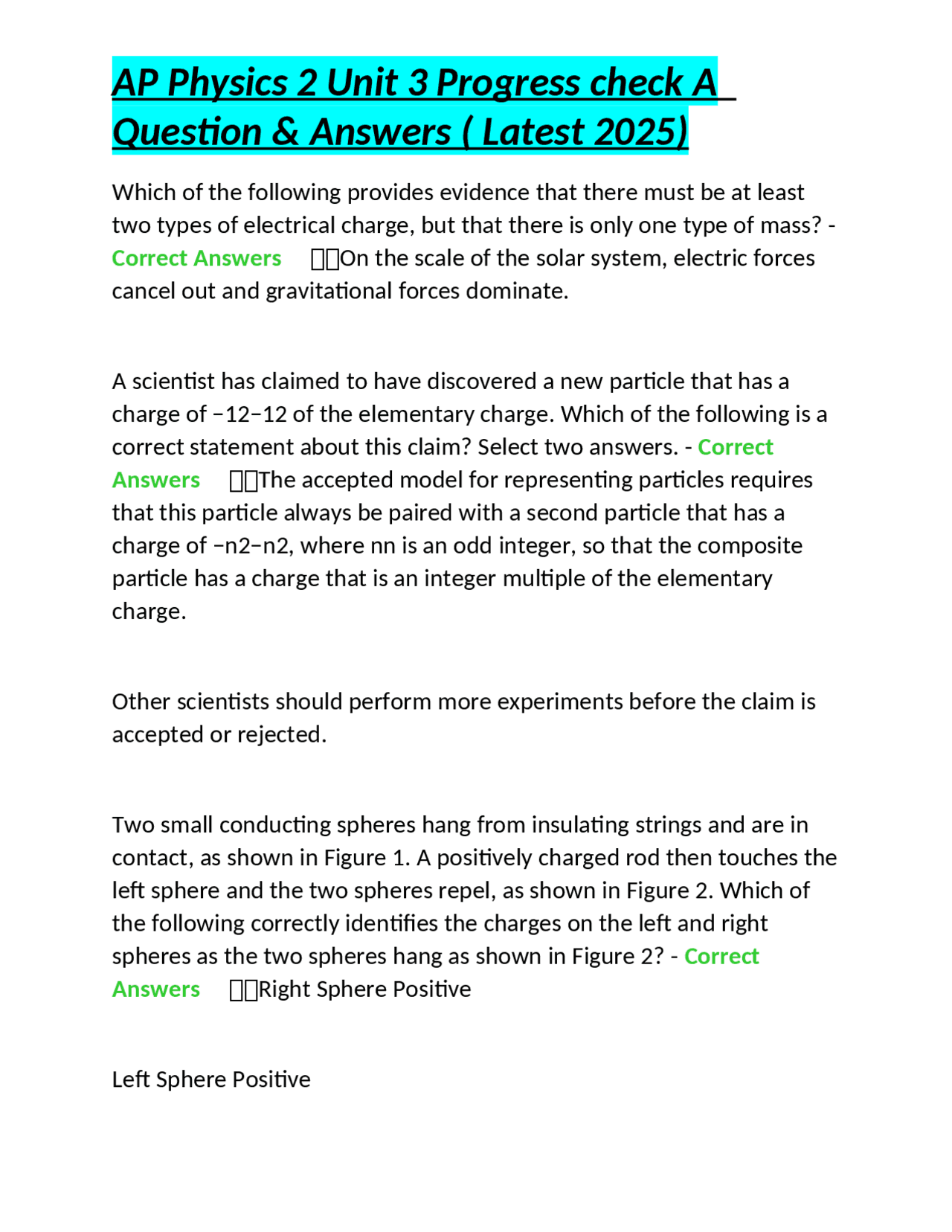 AP Physics 2 Unit 3 Progress check A Question & Answers ( Latest 2025 ...