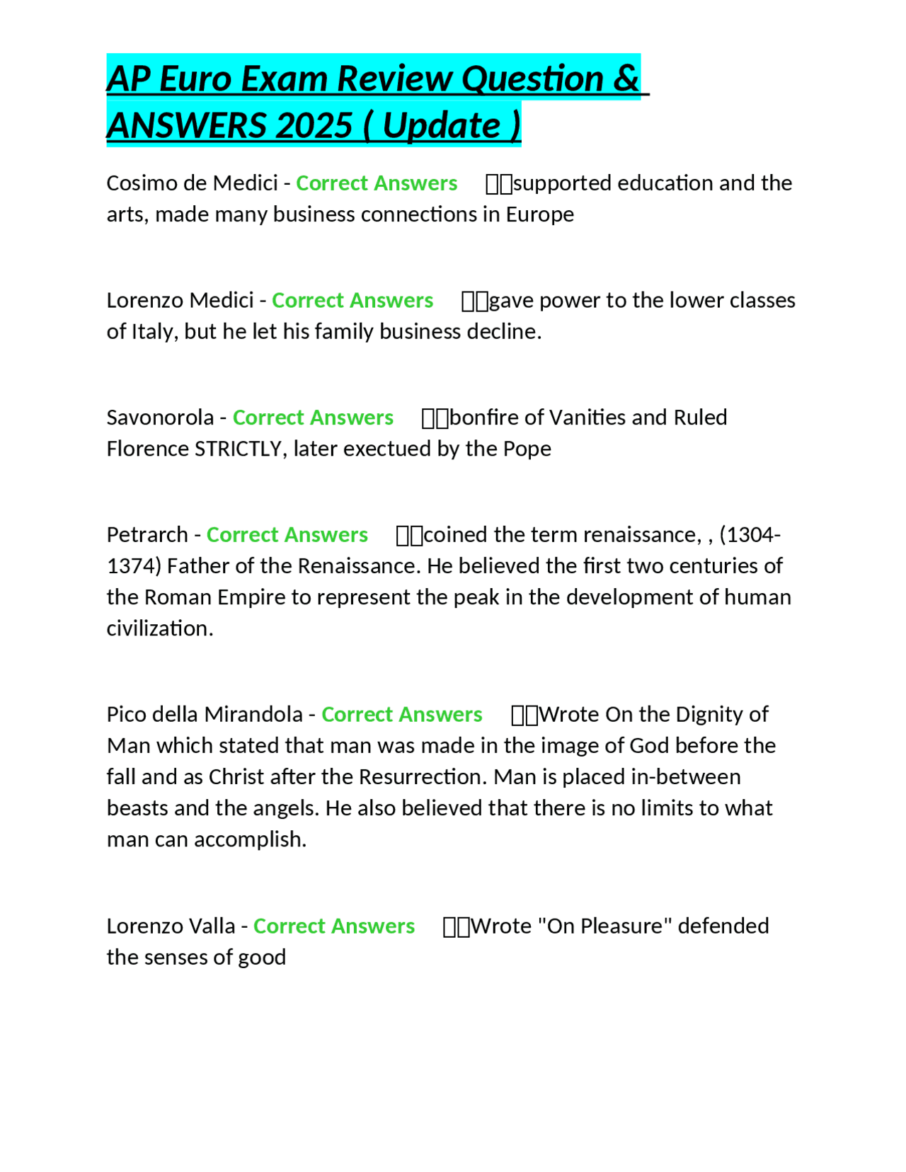 AP Euro Exam Review Question & ANSWERS 2025 ( Update ) | Exams Nursing ...