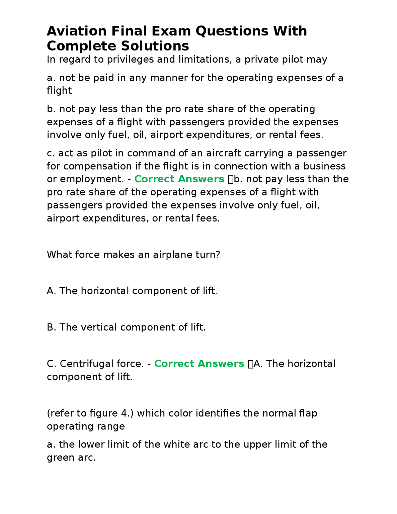 Aviation Final Exam Questions With Complete Solutions | Exams Nursing ...
