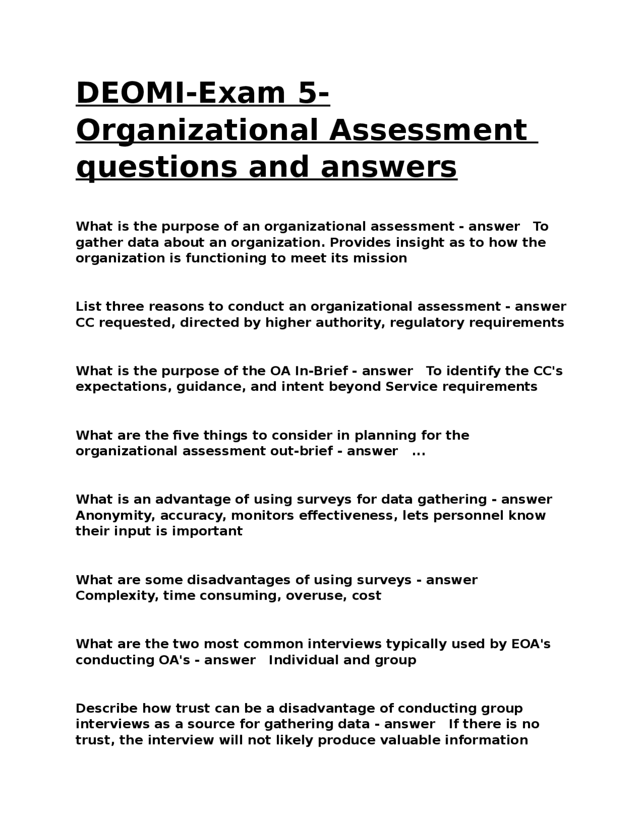 DEOMI-Exam 5-Organizational Assessment questions and answers.docx ...