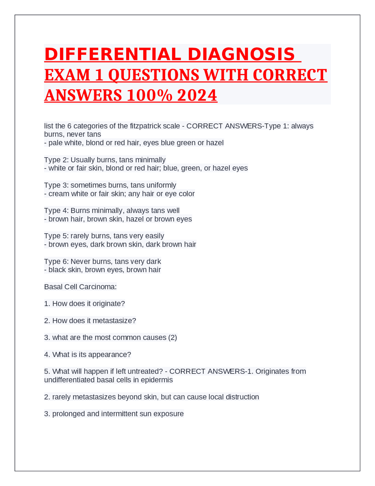 DIFFERENTIAL DIAGNOSIS EXAM 1 QUESTIONS WITH CORRECT ANSWERS 100% 2024 ...