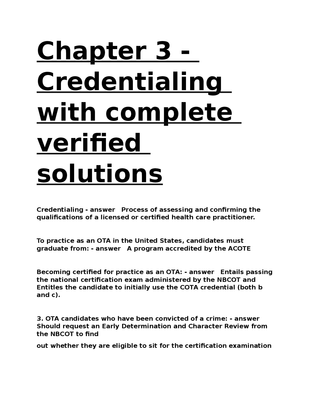 Chapter 3 - Credentialing with complete verified solutions.docx | Exams Biology | Docsity