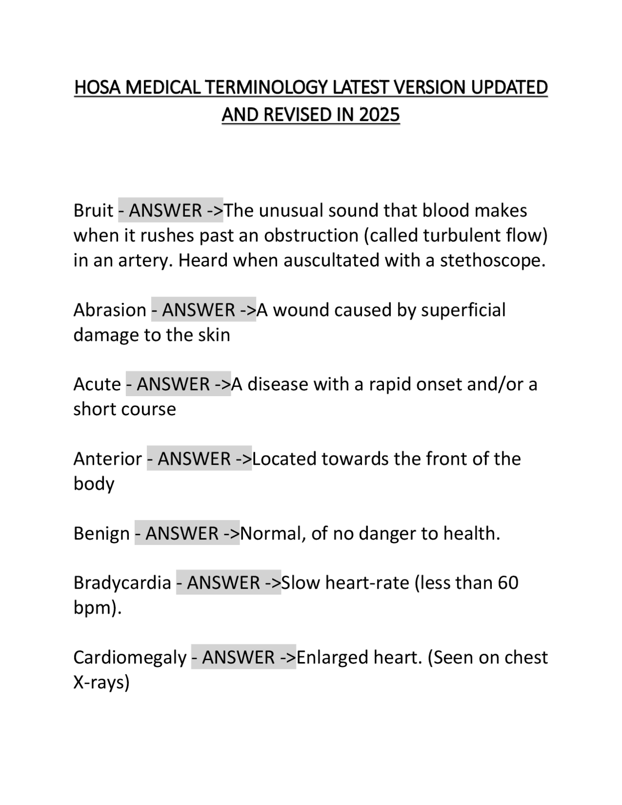 HOSA MEDICAL TERMINOLOGY LATEST VERSION UPDATED AND REVISED IN 2025 ...