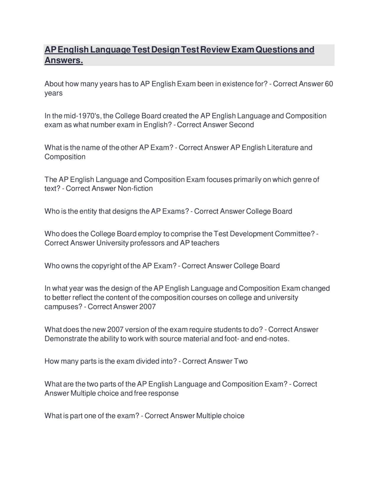 AP English Language Test Design Test Review Exam Questions and Answers ...