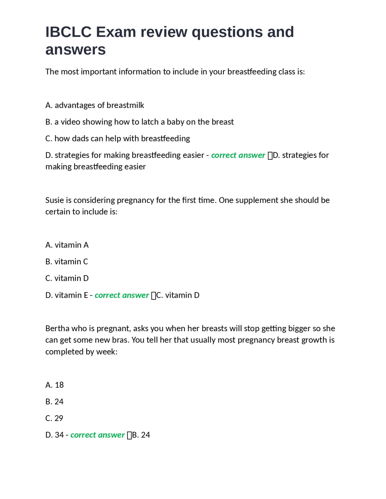 IBCLC Exam Review Questions and Answers: Breastfeeding Essentials ...