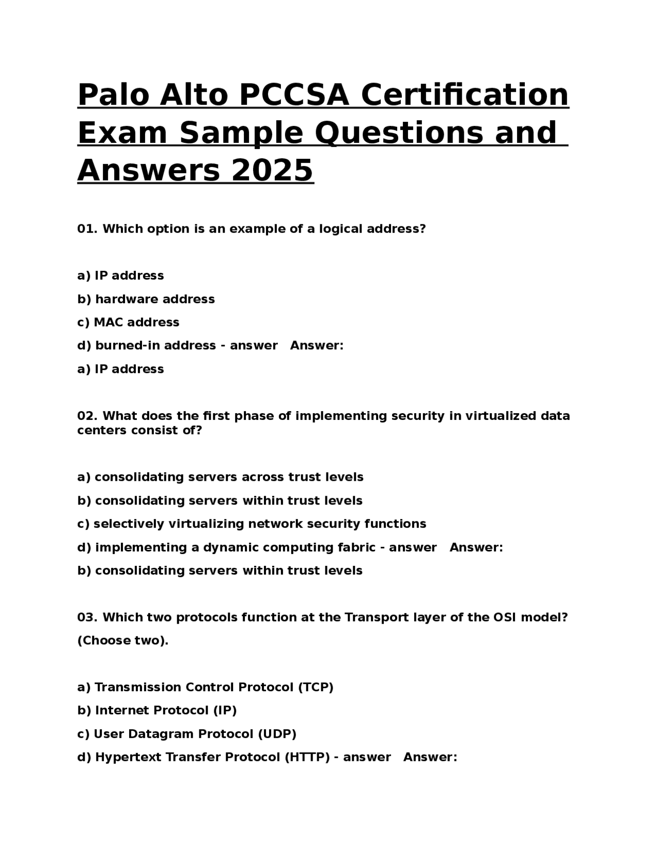 Palo Alto PCCSA Certification Exam Sample Questions and Answers 2025 ...