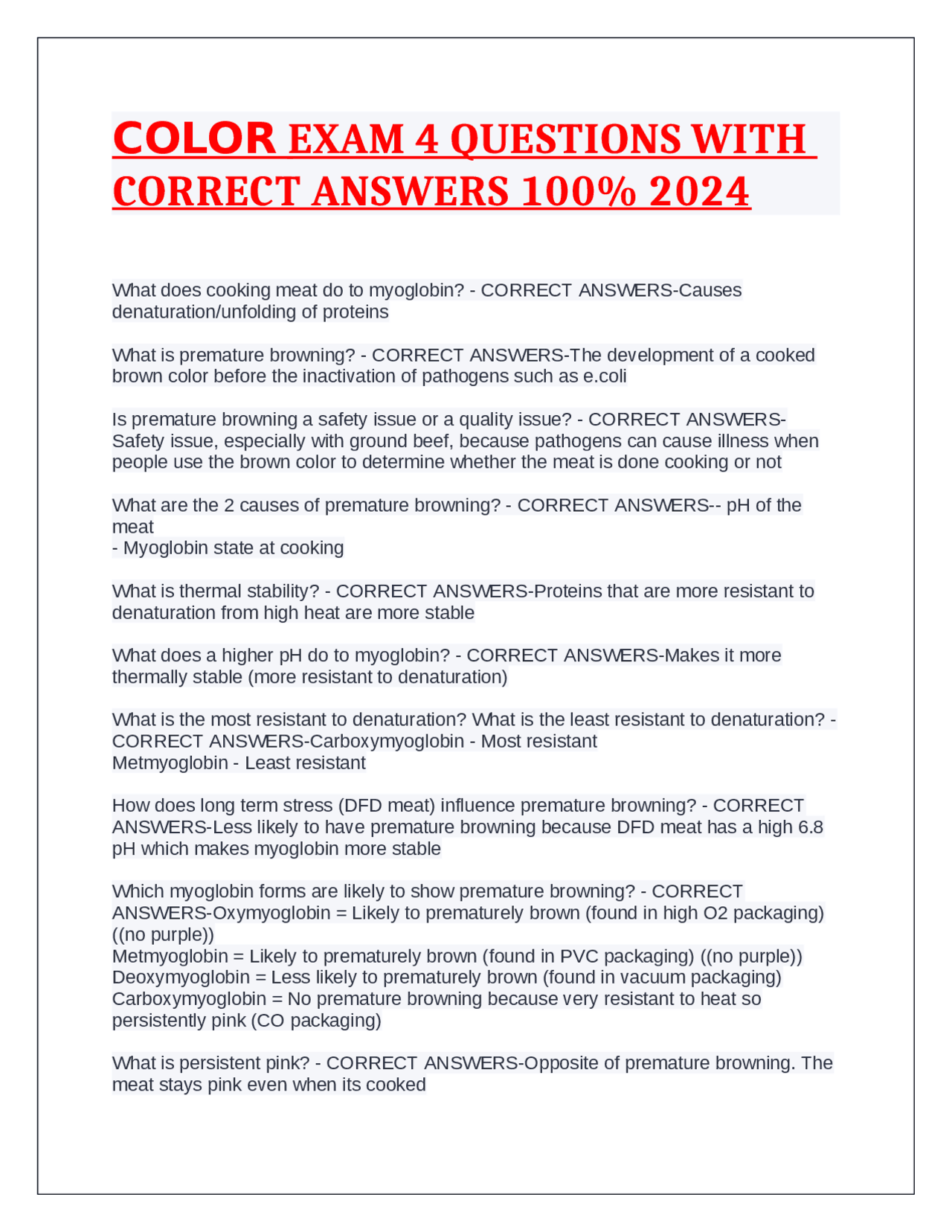 COLOR EXAM 4 QUESTIONS WITH CORRECT ANSWERS 100% 2024 | Exams Advanced ...