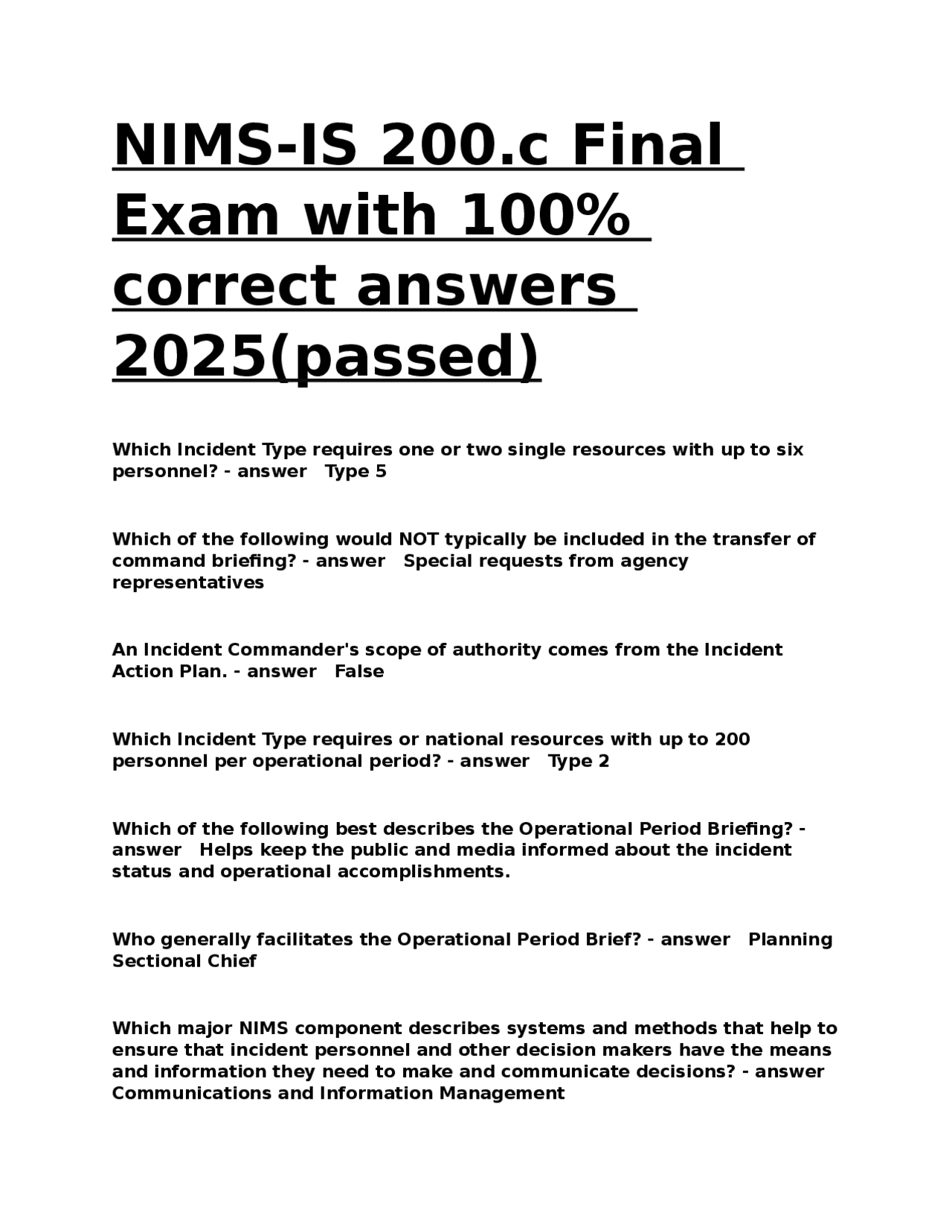 NIMS-IS 200.c Final Exam with 100% Correct Answers | Exams Biology ...