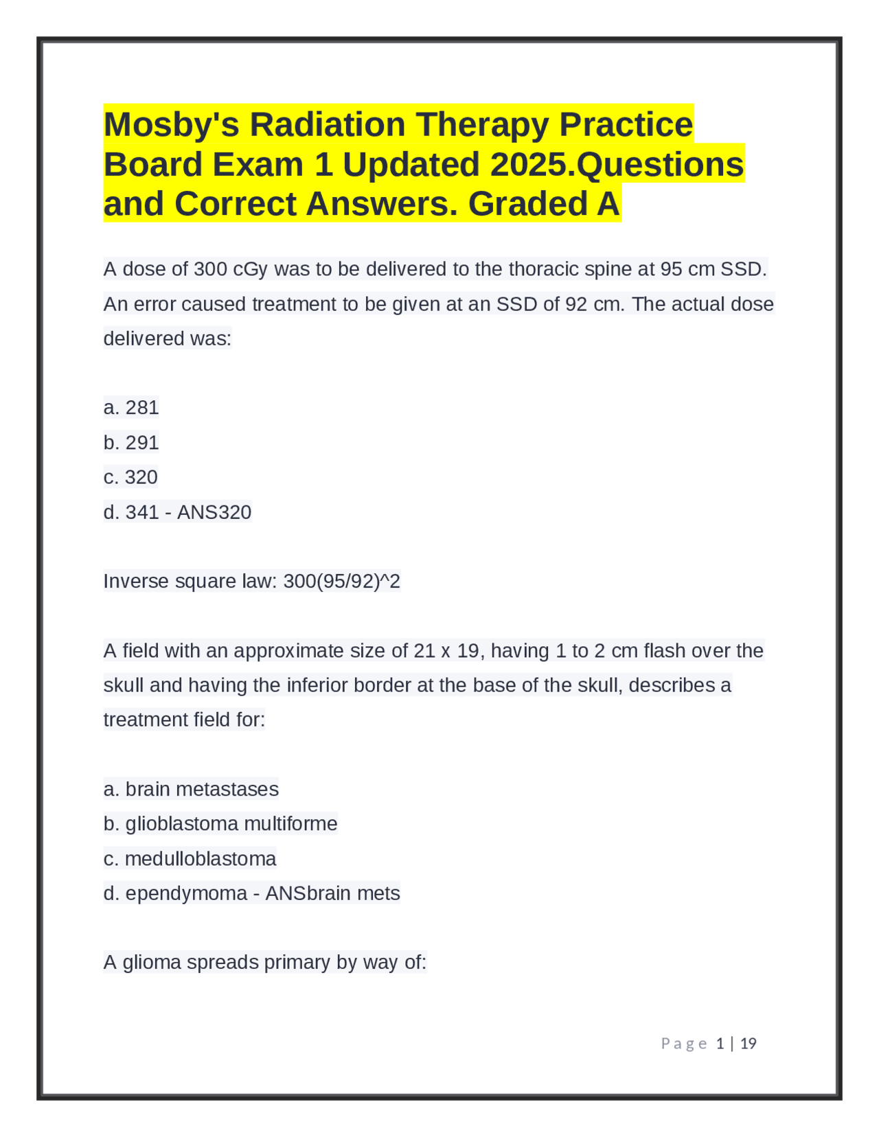Mosby's Radiation Therapy Practice Board Exam 1 Updated 2025.Questions ...