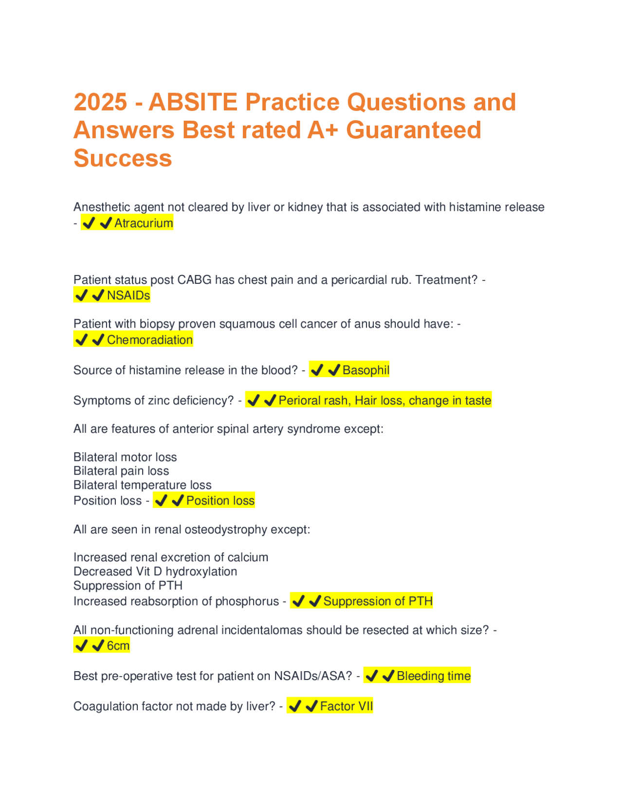 2025 - ABSITE Practice Questions and Answers Best rated A+ Guaranteed ...