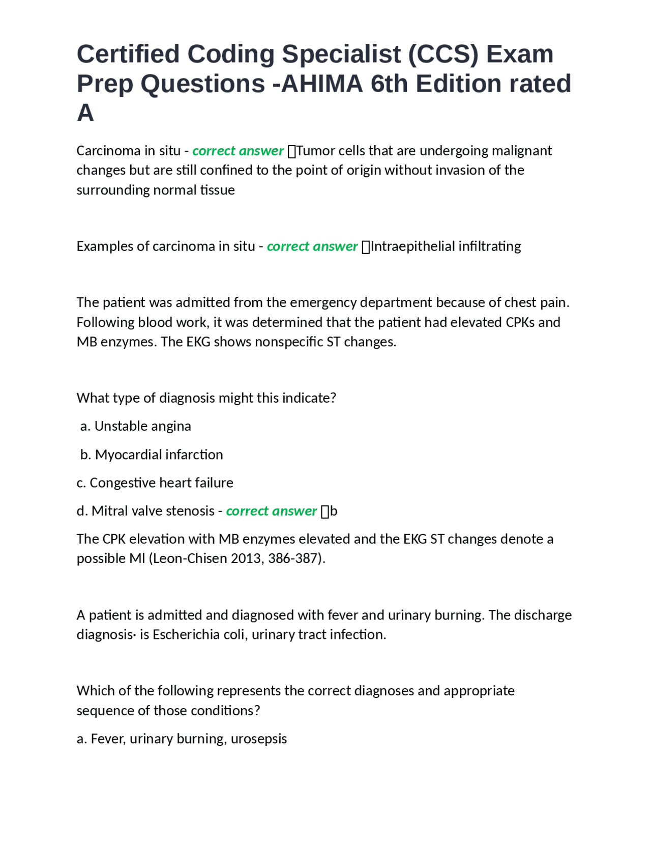 Certified Coding Specialist (CCS) Exam Prep Questions - AHIMA 6th ...