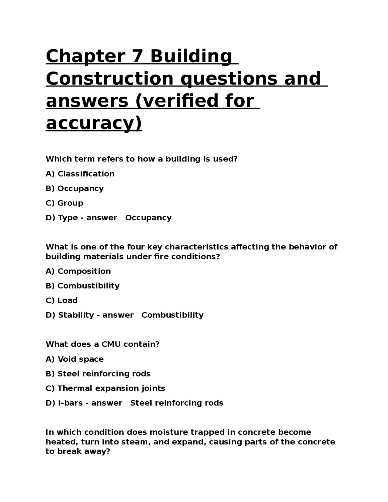 Building Construction: Questions and Answers (Verified for Accuracy ...