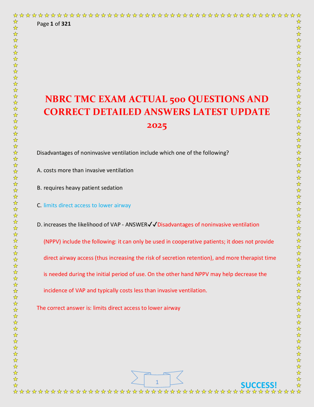 NBRC TMC EXAM ACTUAL 500 QUESTIONS AND CORRECT DETAILED ANSWERS LATEST ...