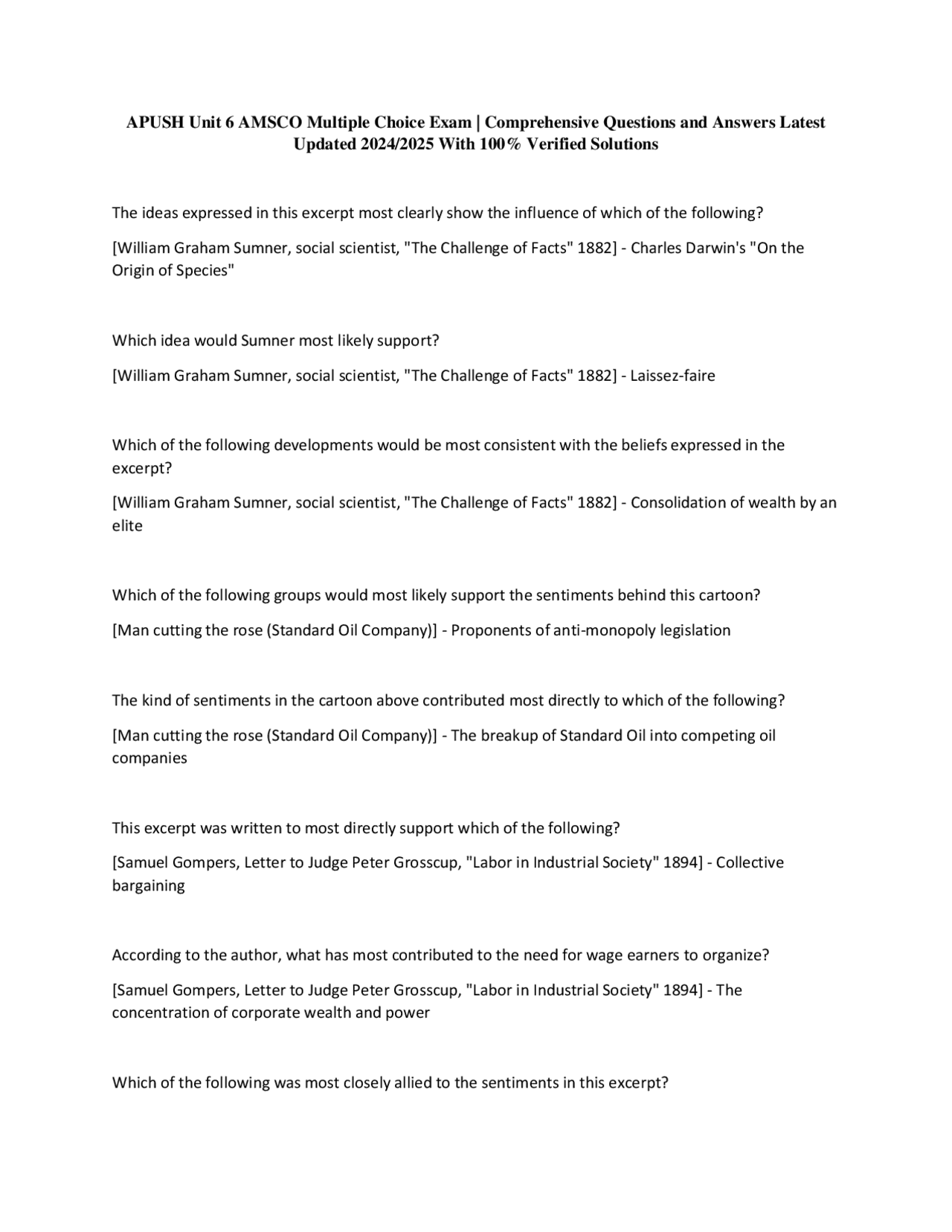 APUSH Unit 6 AMSCO Multiple Choice Exam | Comprehensive Questions and ...