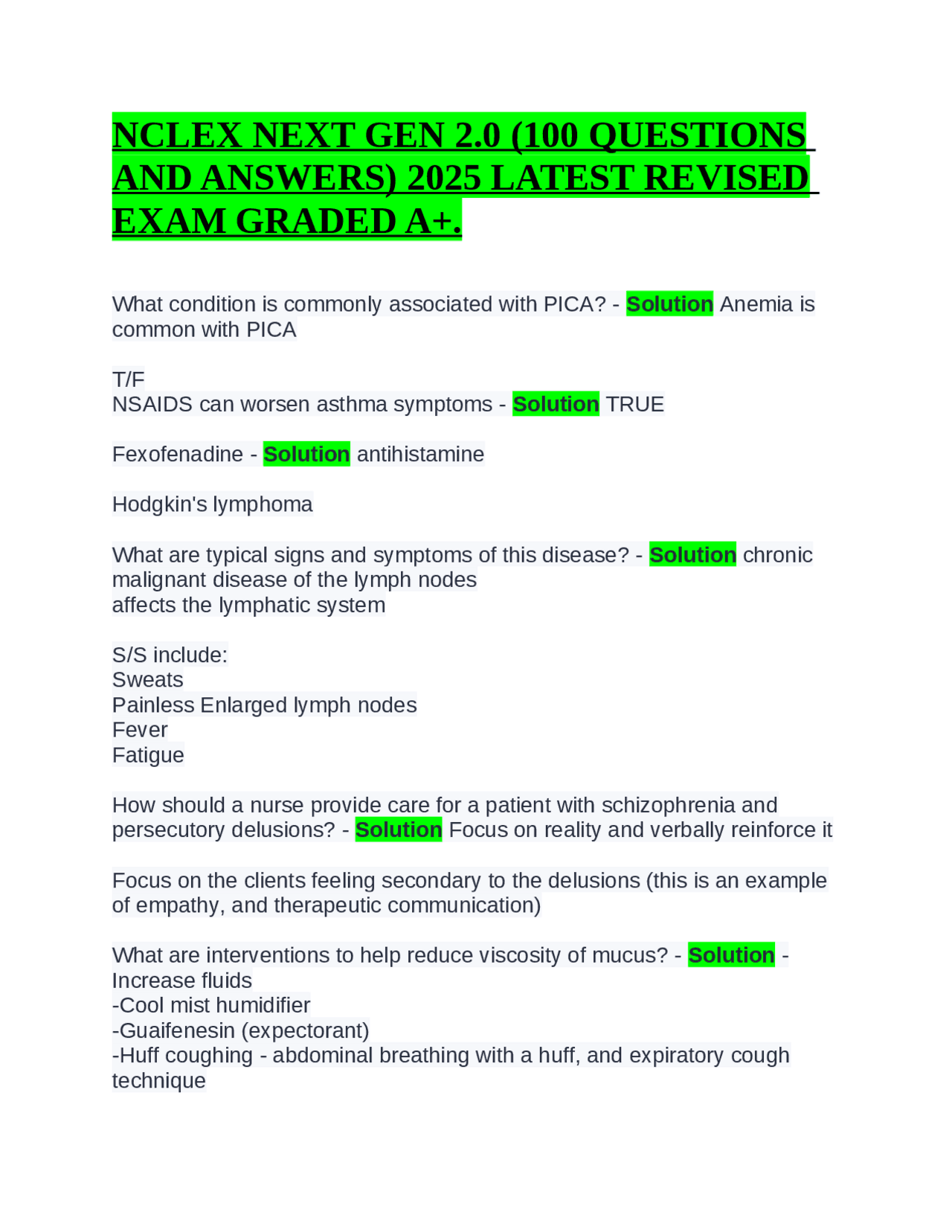 NCLEX NEXT GEN 2.0 (100 QUESTIONS AND ANSWERS) 2025 LATEST REVISED EXAM ...