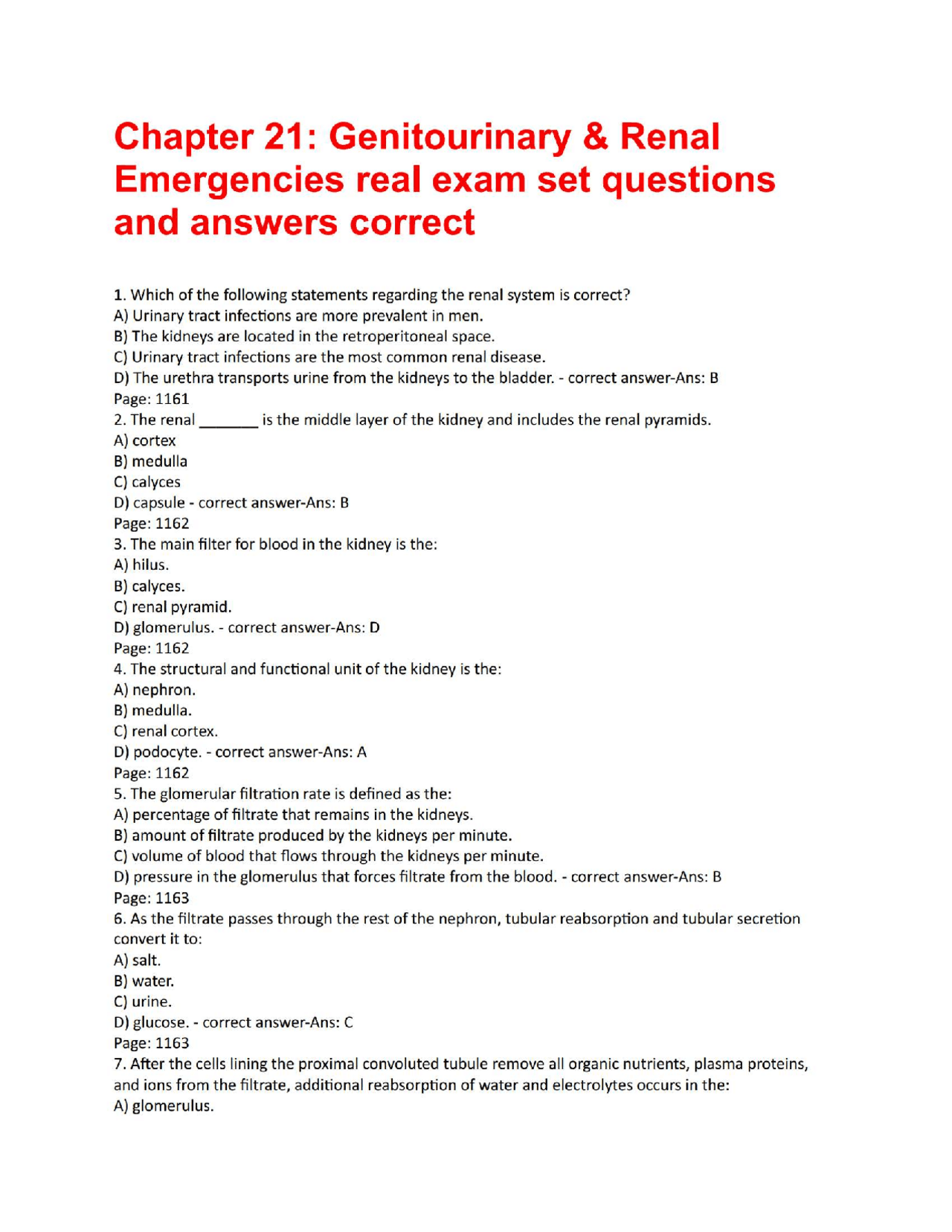Chapter 21 Genitourinary & Renal Emergencies real exam set questions ...