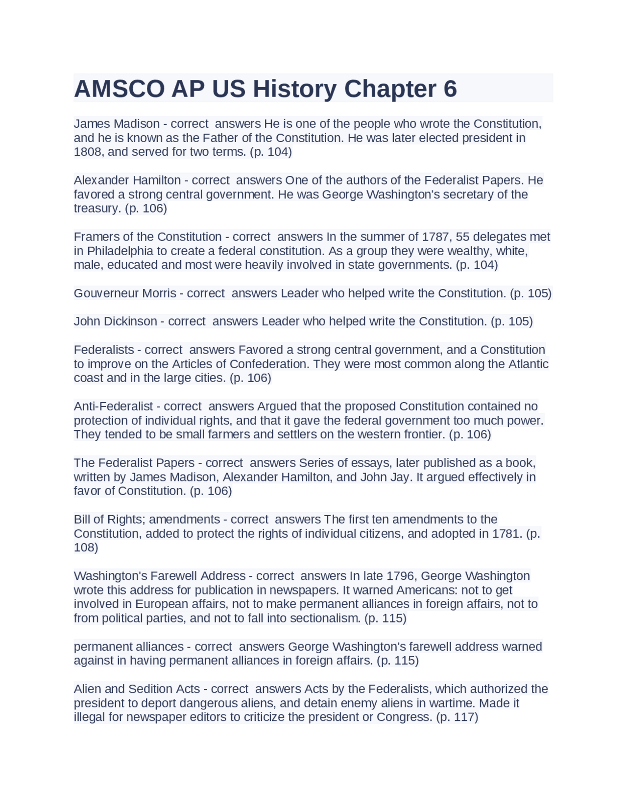 AMSCO AP US History Chapter 6: The Formation of the Constitution and ...