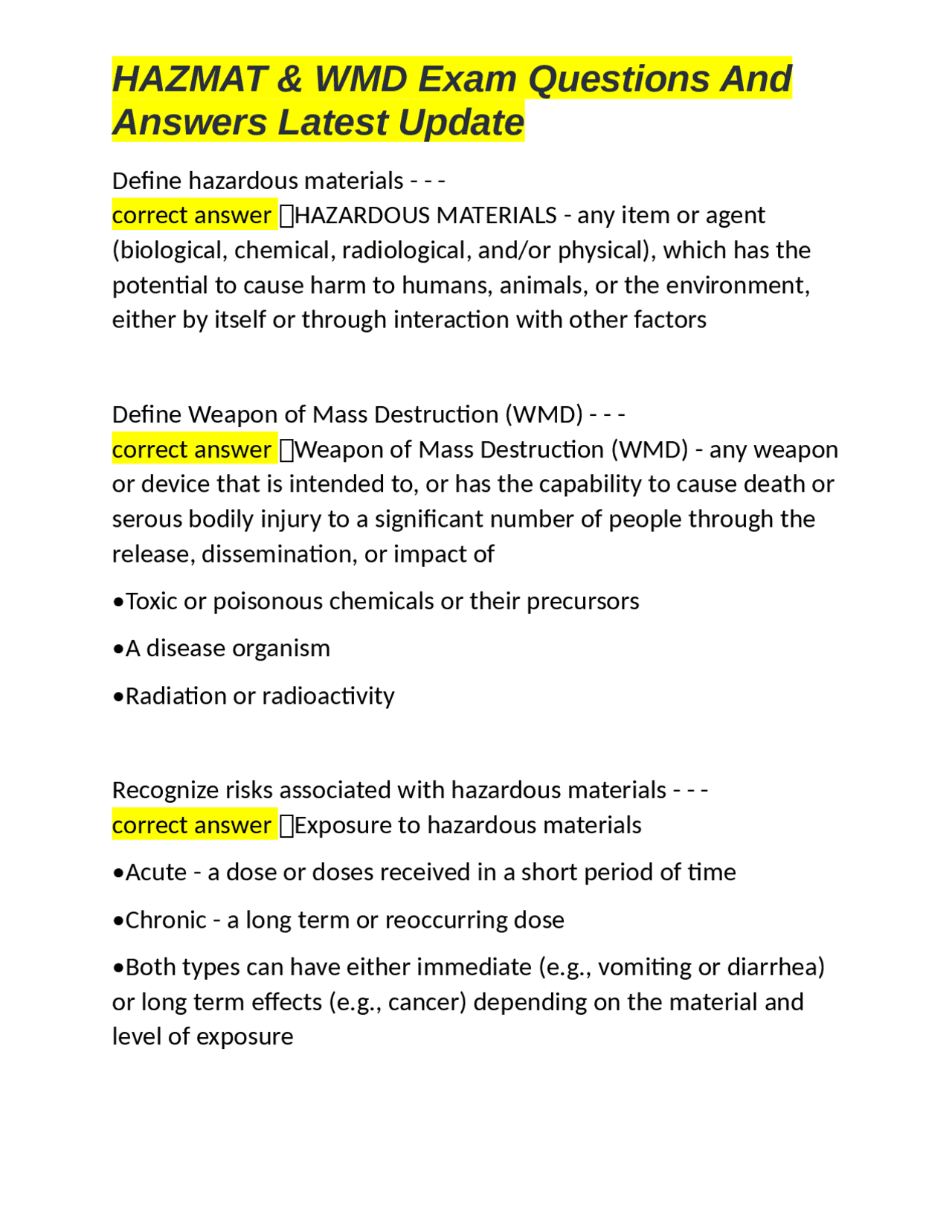 HAZMAT & WMD Exam Questions and Answers: A Comprehensive Guide for ...