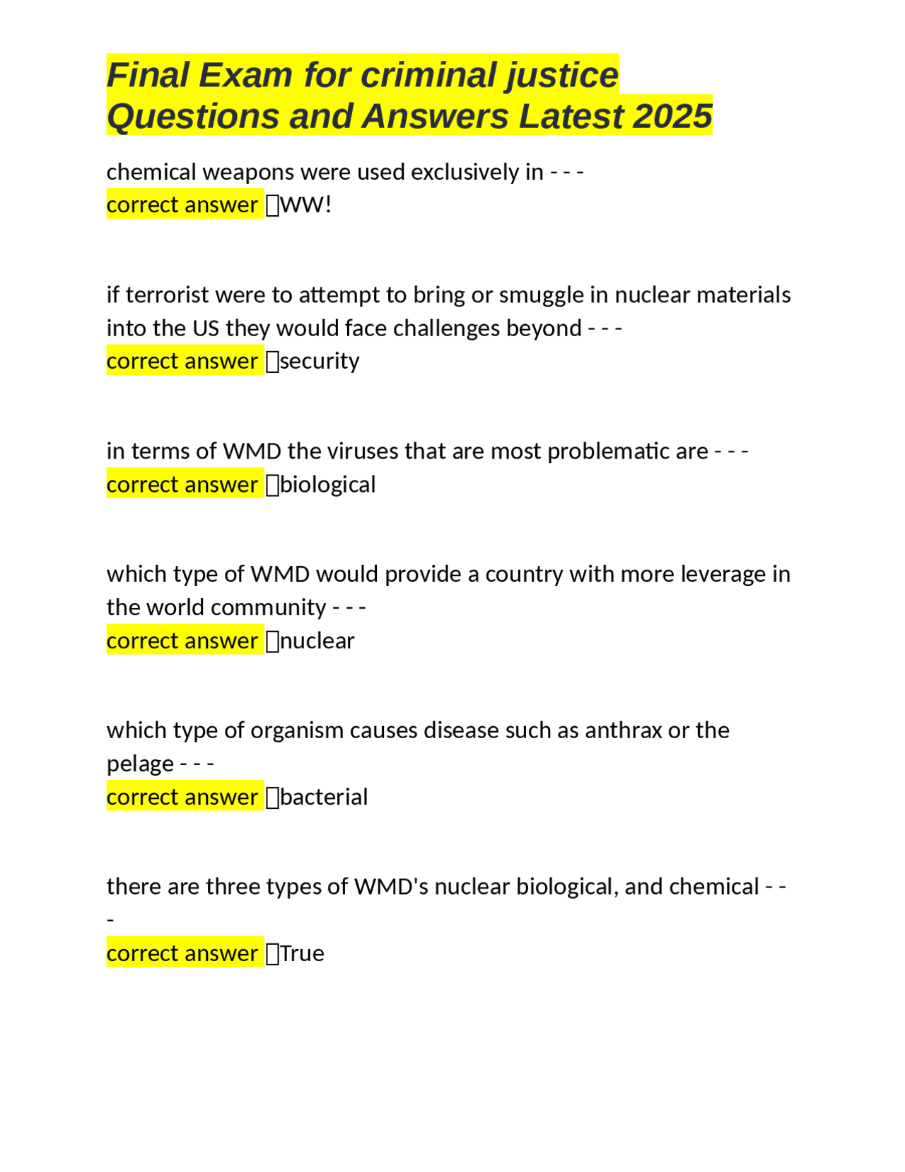Final Exam for criminal justice Questions and Answers Latest 2025 ...