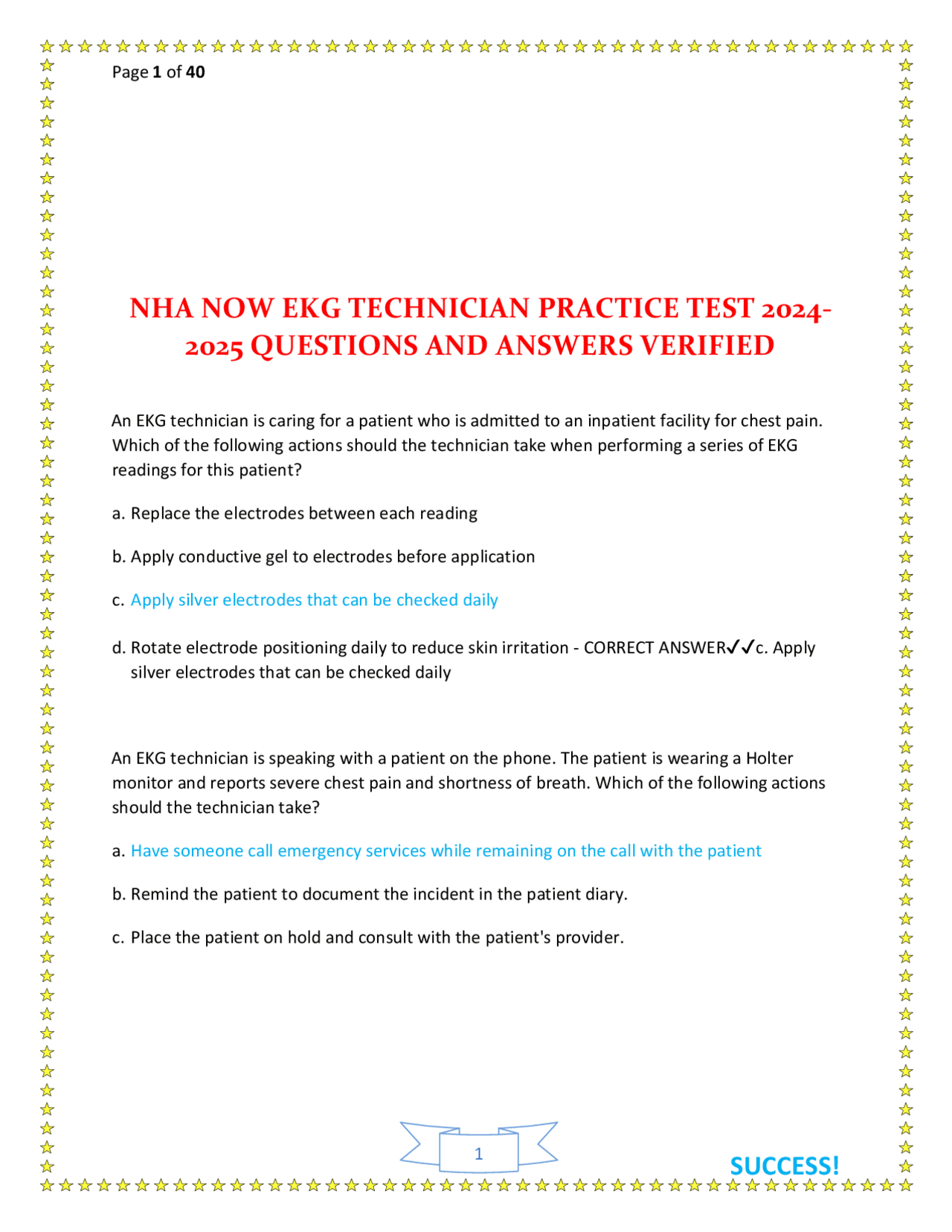 EKG Technician Practice Test: 2024-2025 Questions and Answers | Exams ...