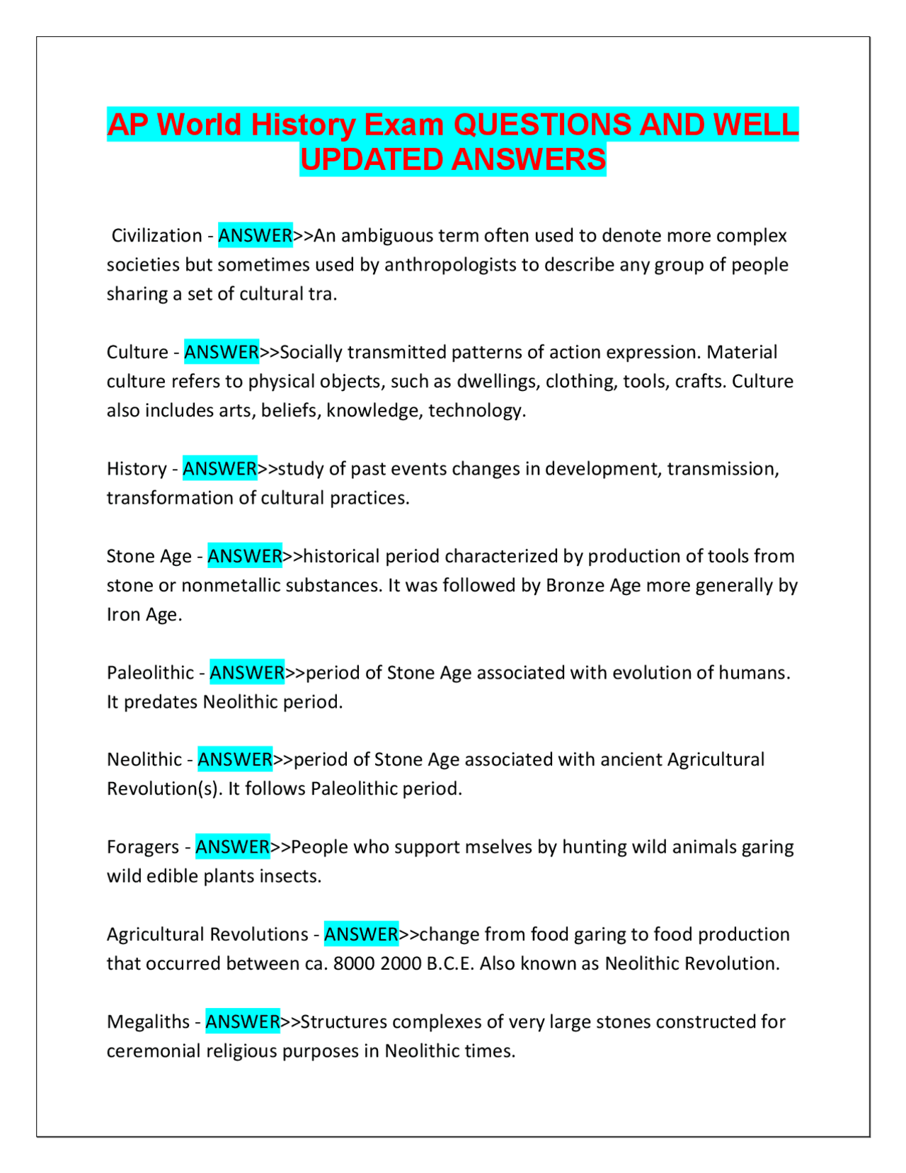 AP World History Exam Questions and Answers: Key Terms and Concepts ...