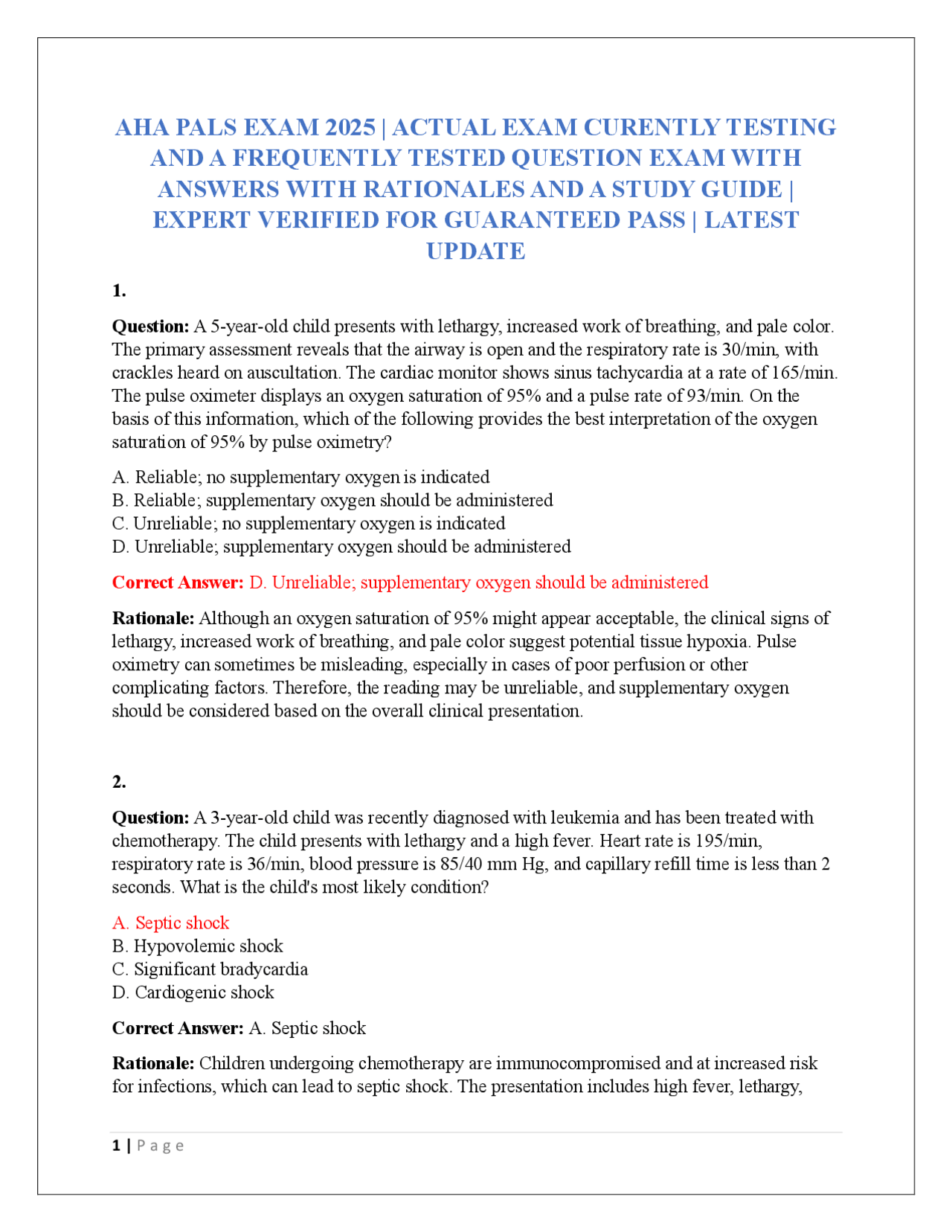 AHA PALS EXAM 2025 | ACTUAL EXAM CURENTLY TESTING AND A FREQUENTLY ...