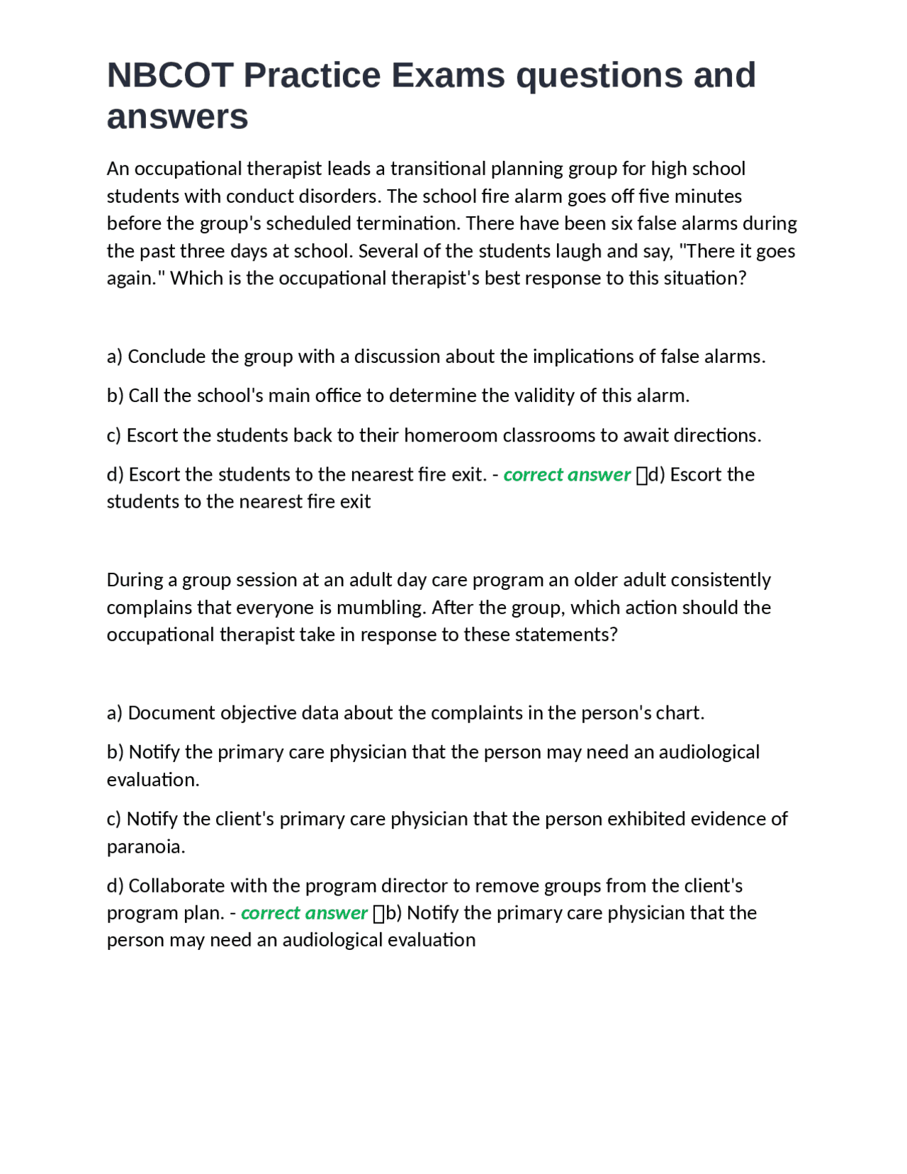 NBCOT Practice Exams Questions and Answers: Occupational Therapy ...