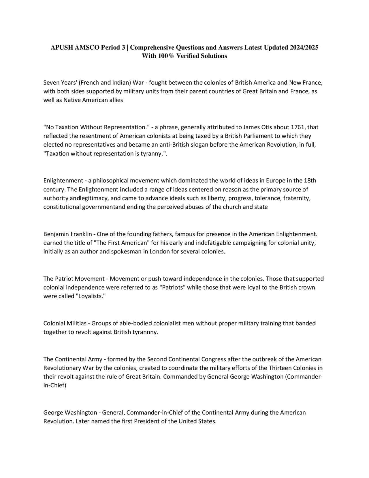 APUSH AMSCO Period 3: Comprehensive Questions and Answers for 2024/2025 ...