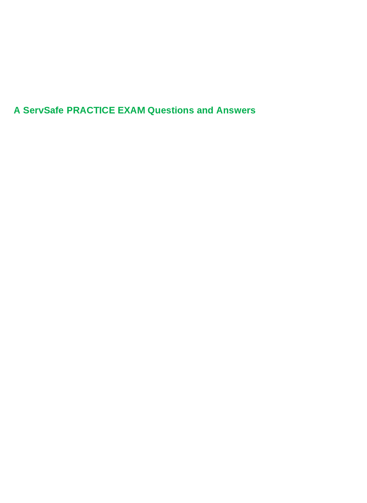 ServSafe Practice Exam: Food Safety and Handling Questions and Answers ...
